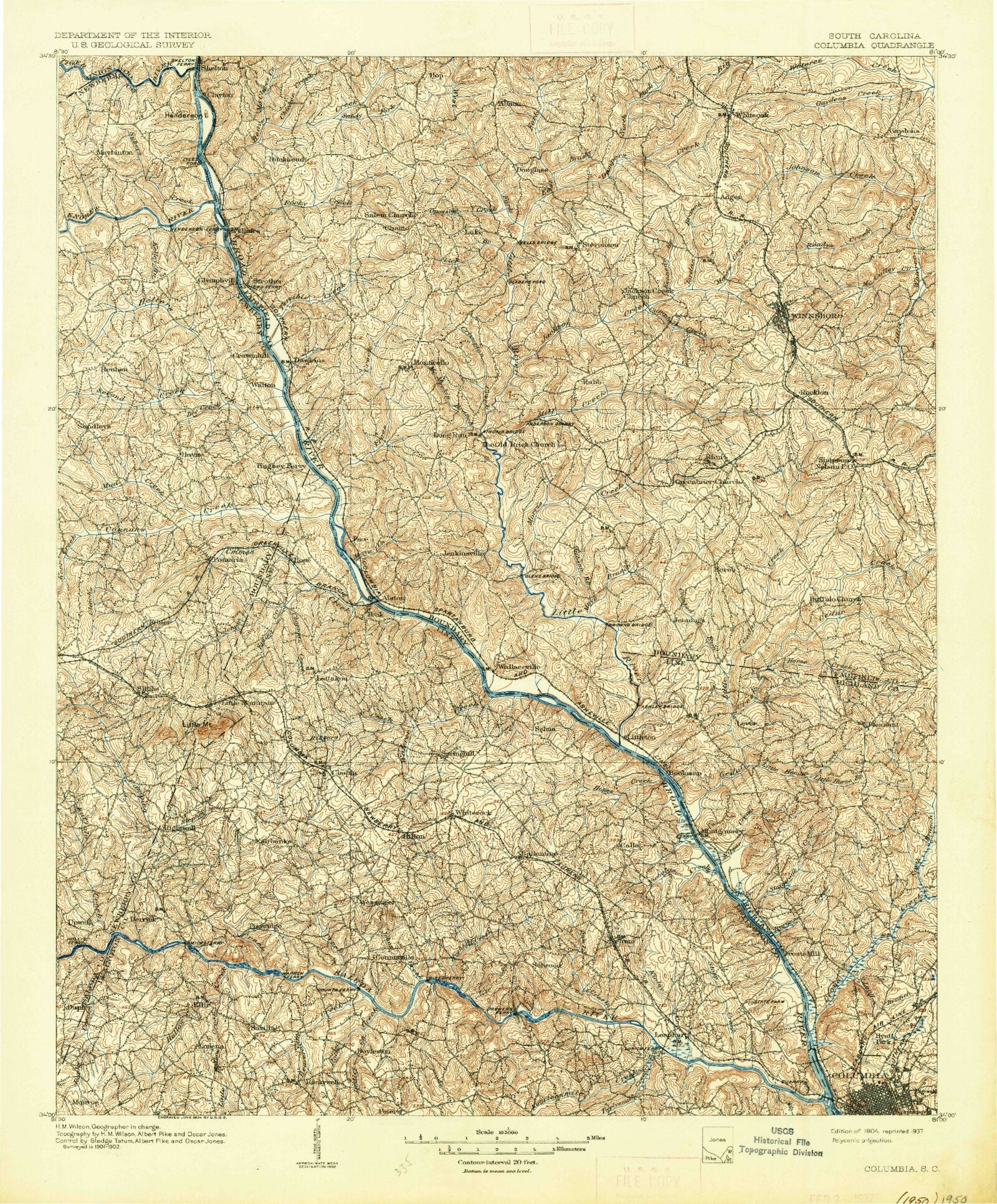 Historic 1904 Columbia South Carolina 30'x30' Topo Map – MyTopo Map Store