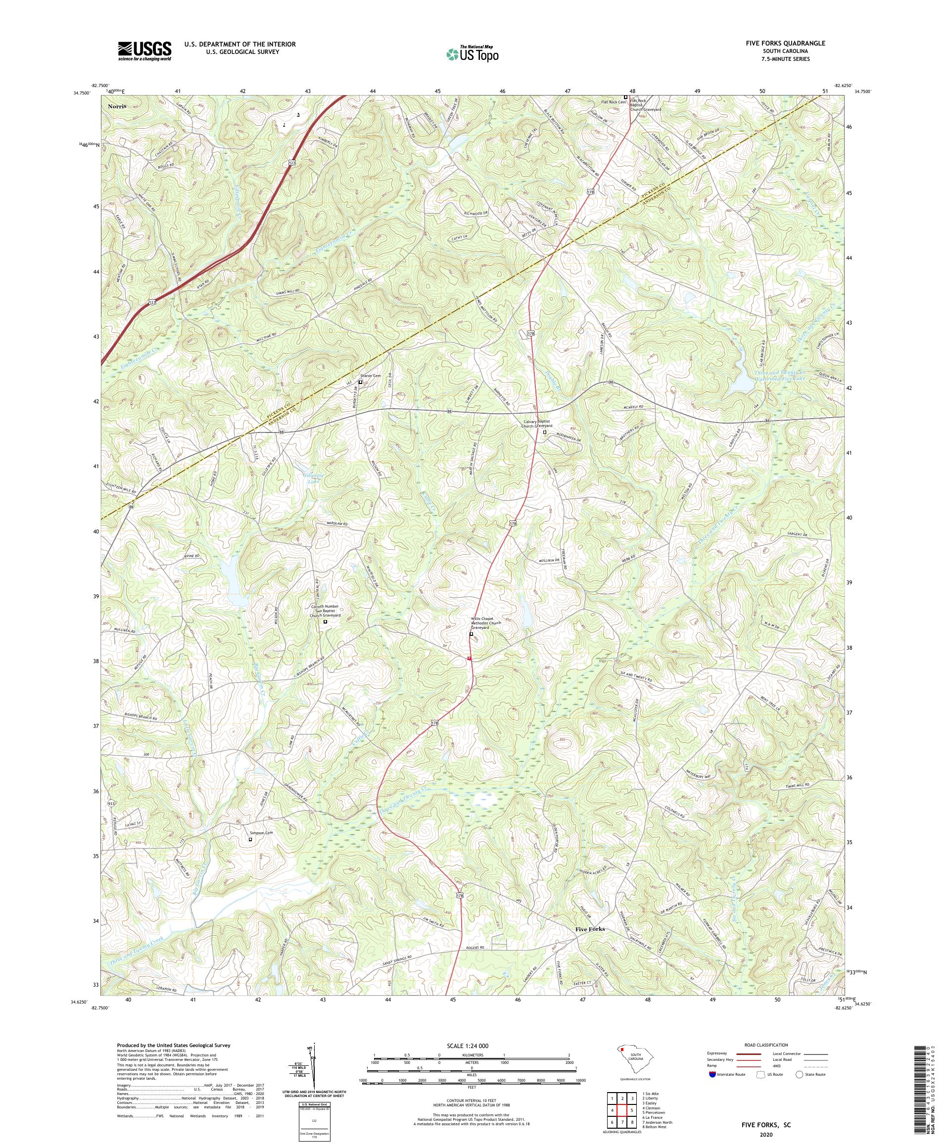 Five Forks South Carolina US Topo Map – MyTopo Map Store