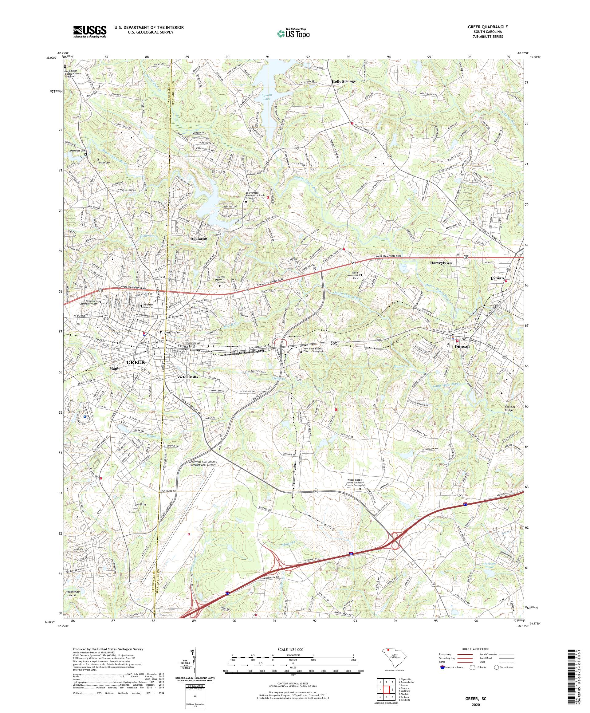 Greer South Carolina US Topo Map – MyTopo Map Store