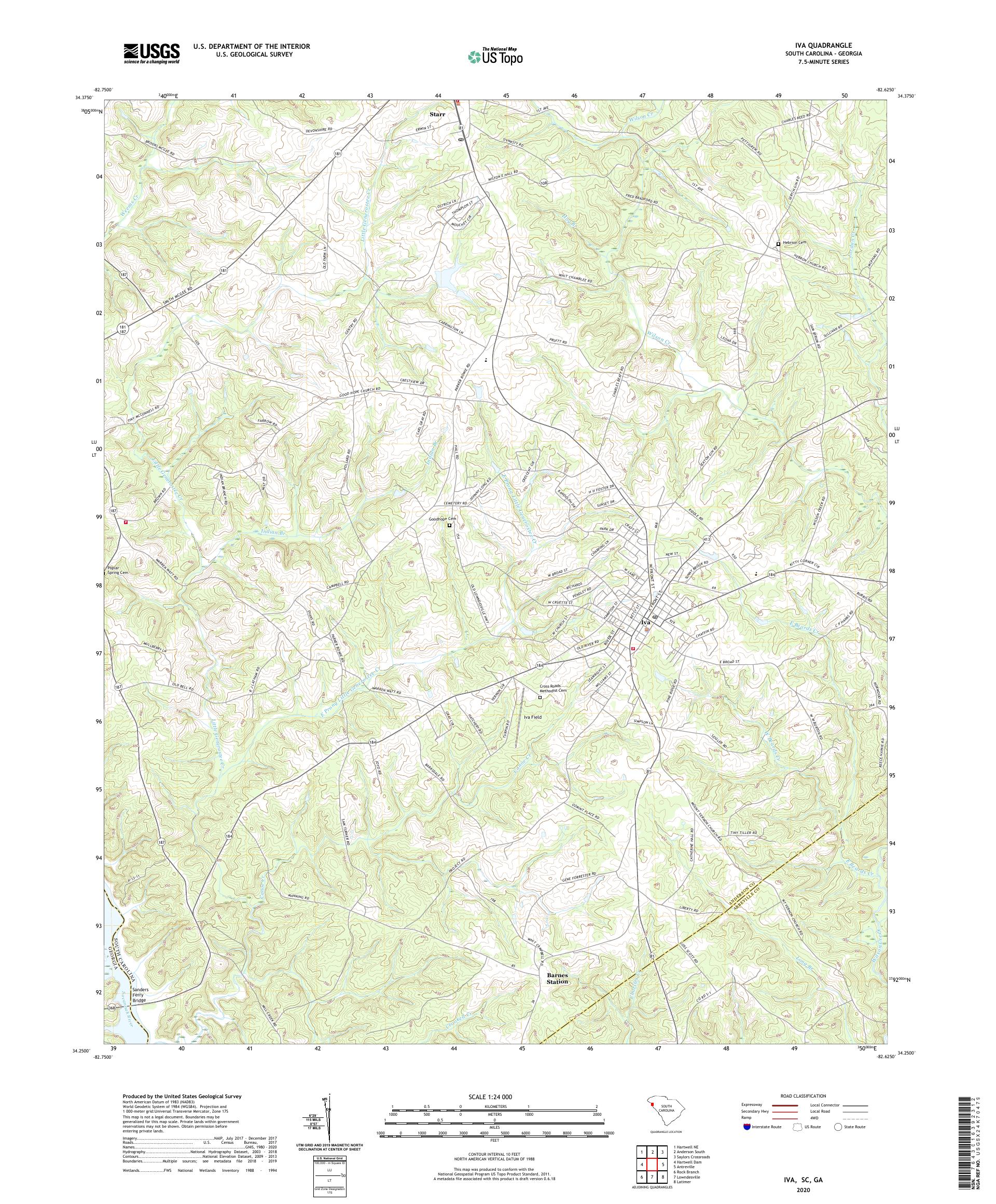 Iva South Carolina US Topo Map – MyTopo Map Store