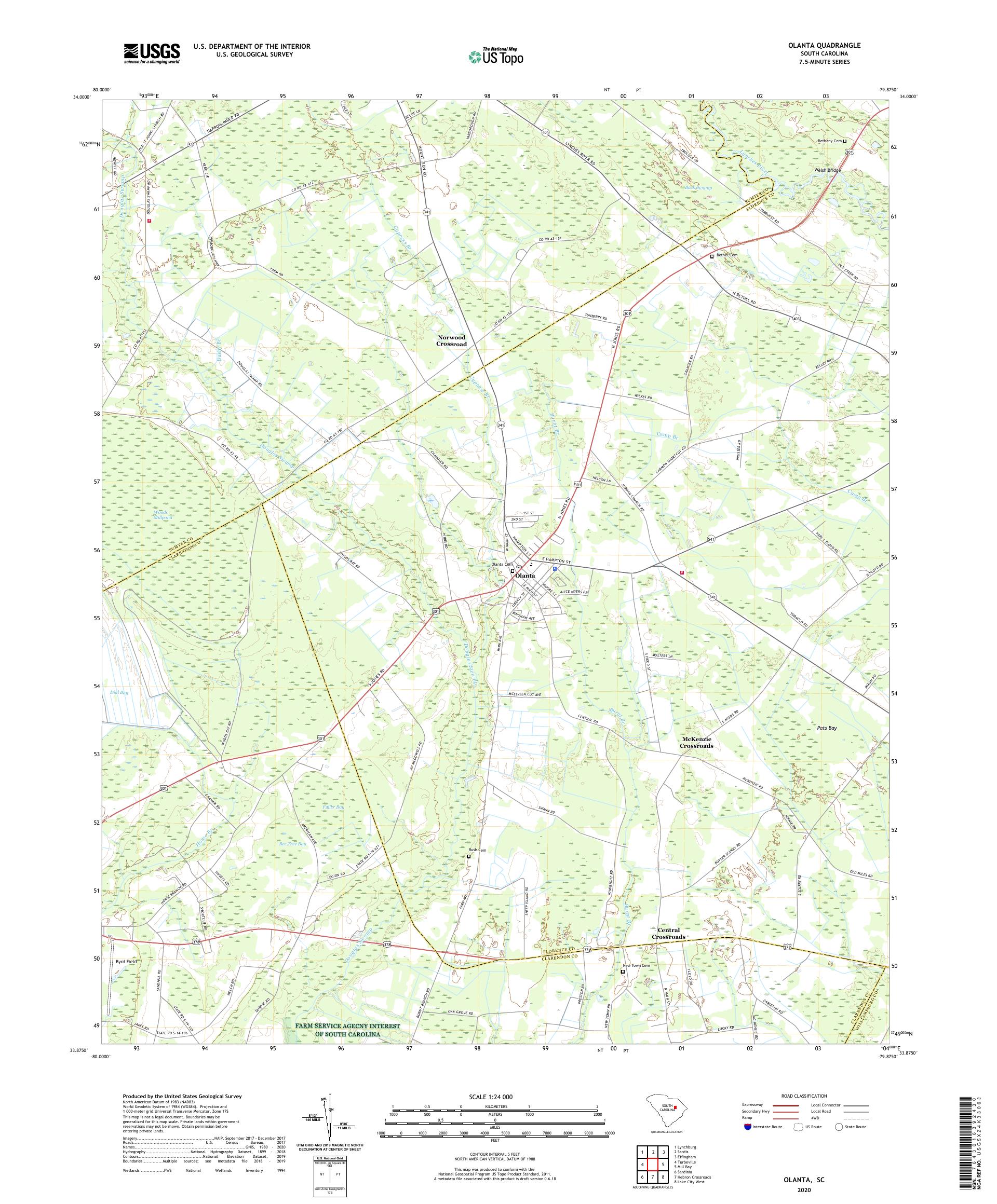 Olanta South Carolina US Topo Map – MyTopo Map Store