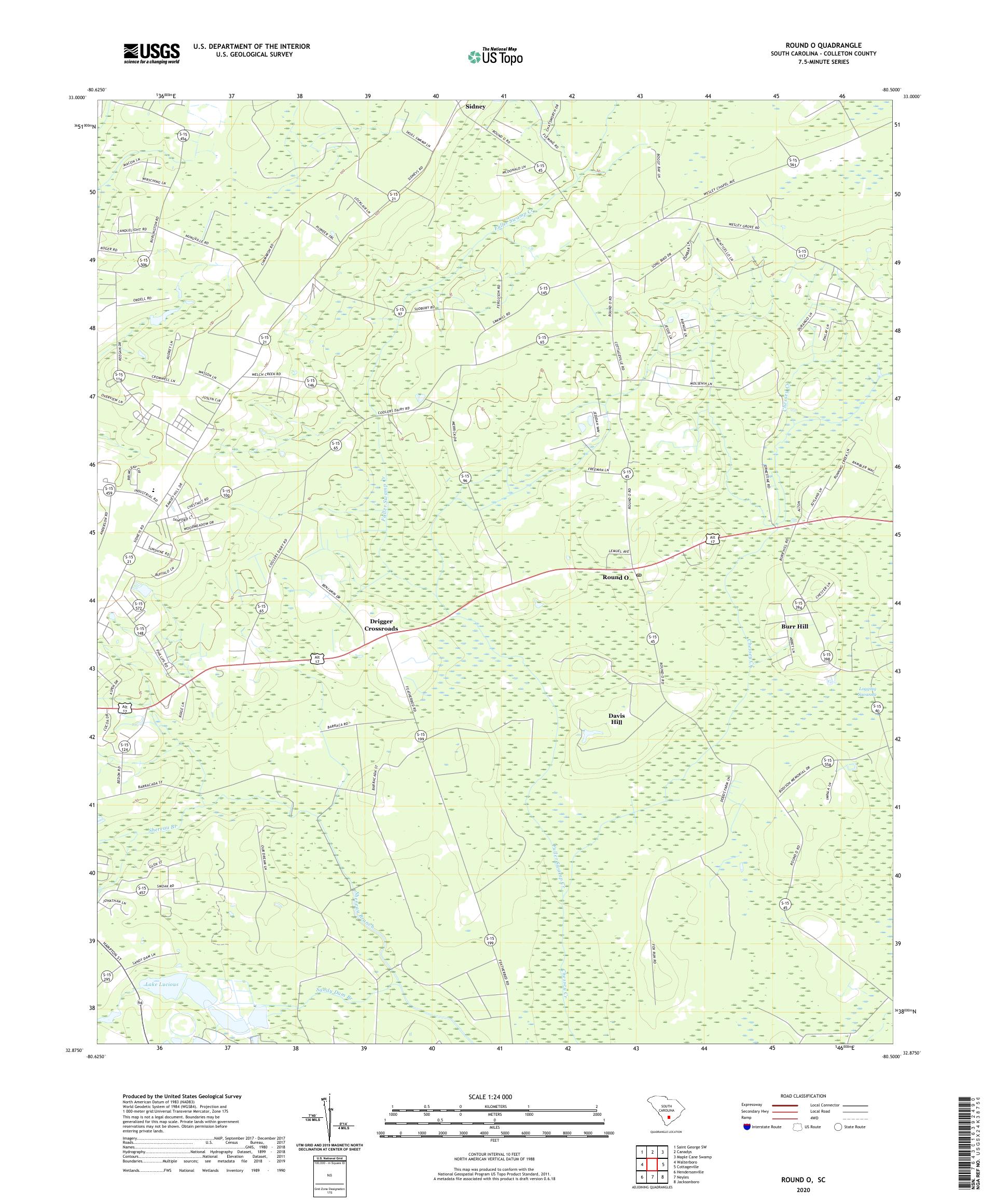 Round O South Carolina US Topo Map – MyTopo Map Store