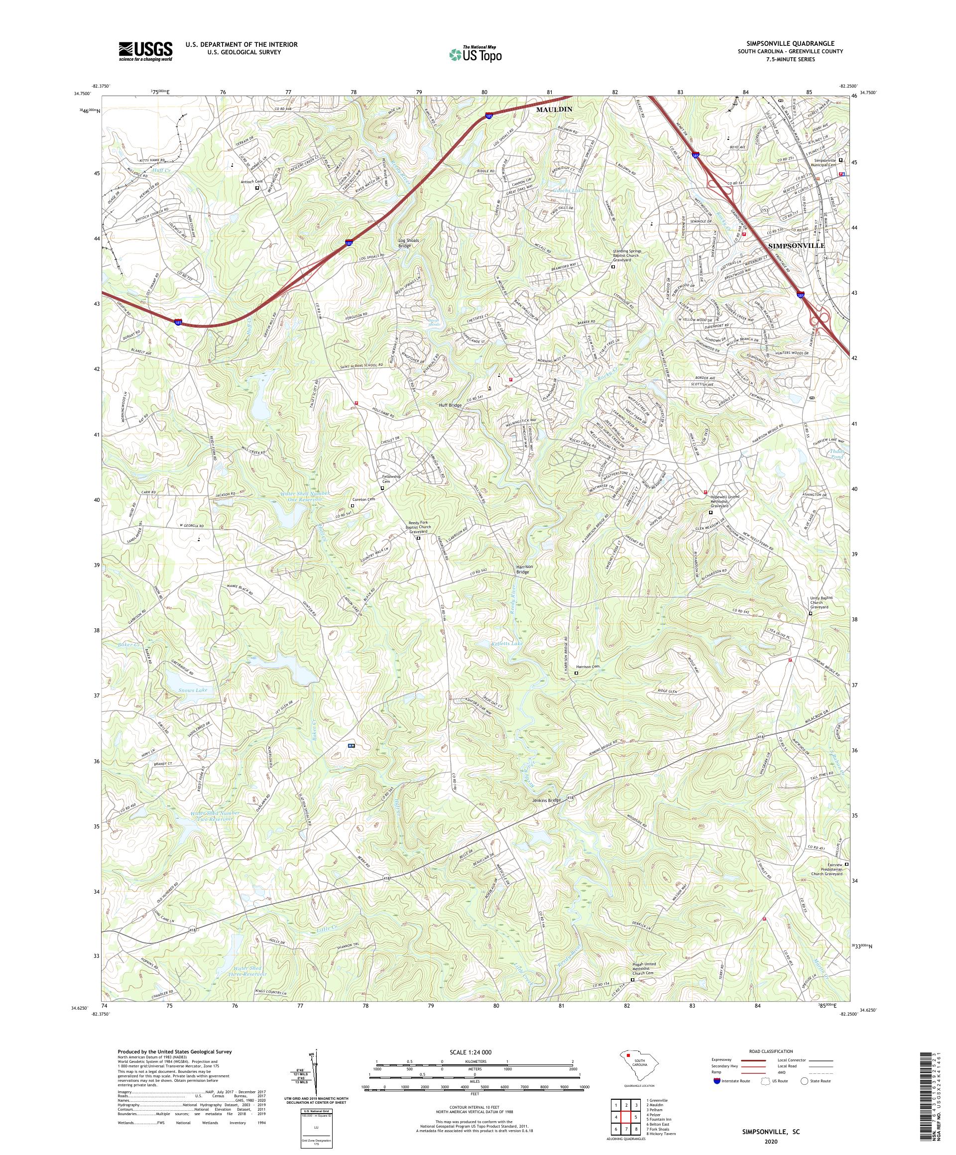 Simpsonville South Carolina US Topo Map – MyTopo Map Store