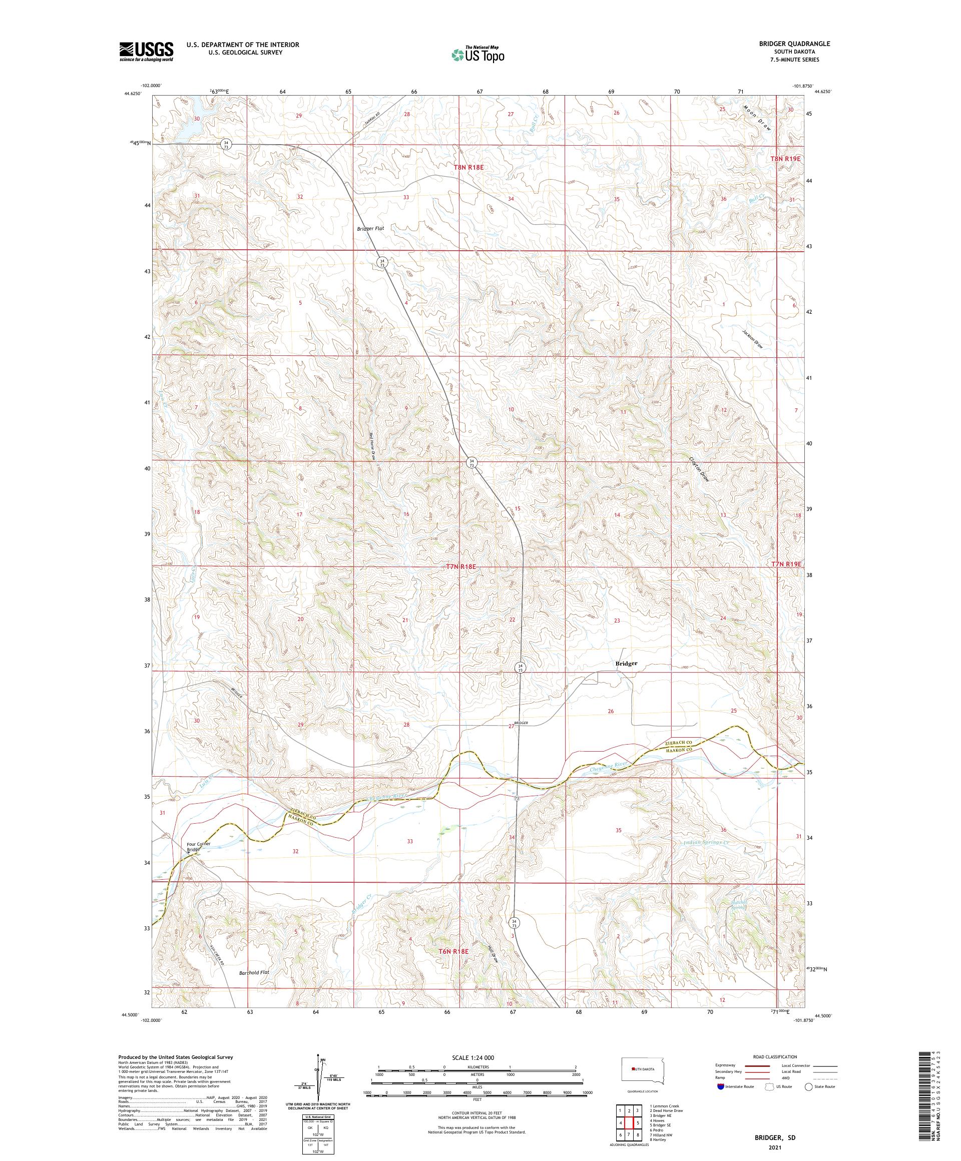 Bridger South Dakota US Topo Map – MyTopo Map Store