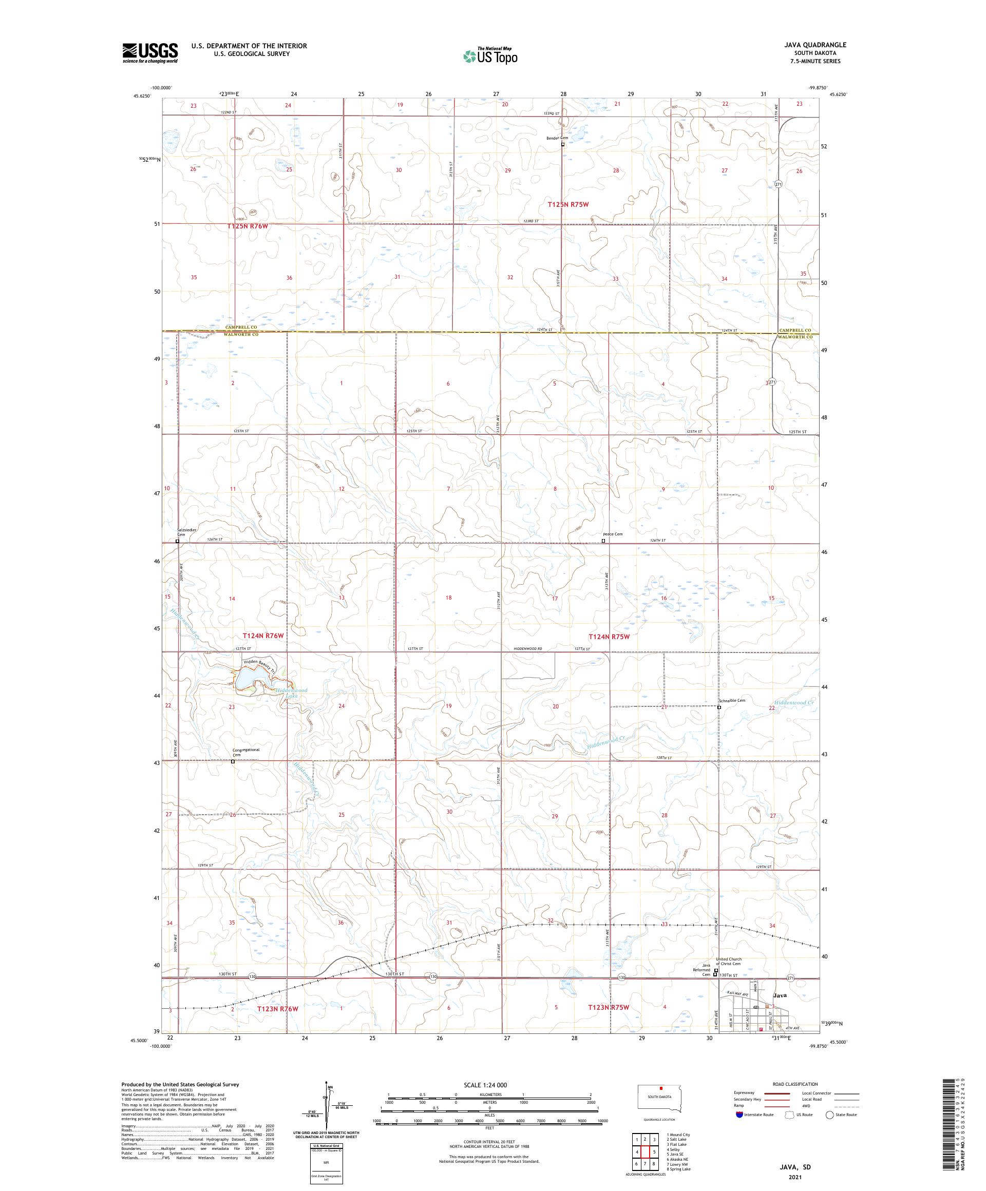 Java South Dakota US Topo Map – MyTopo Map Store