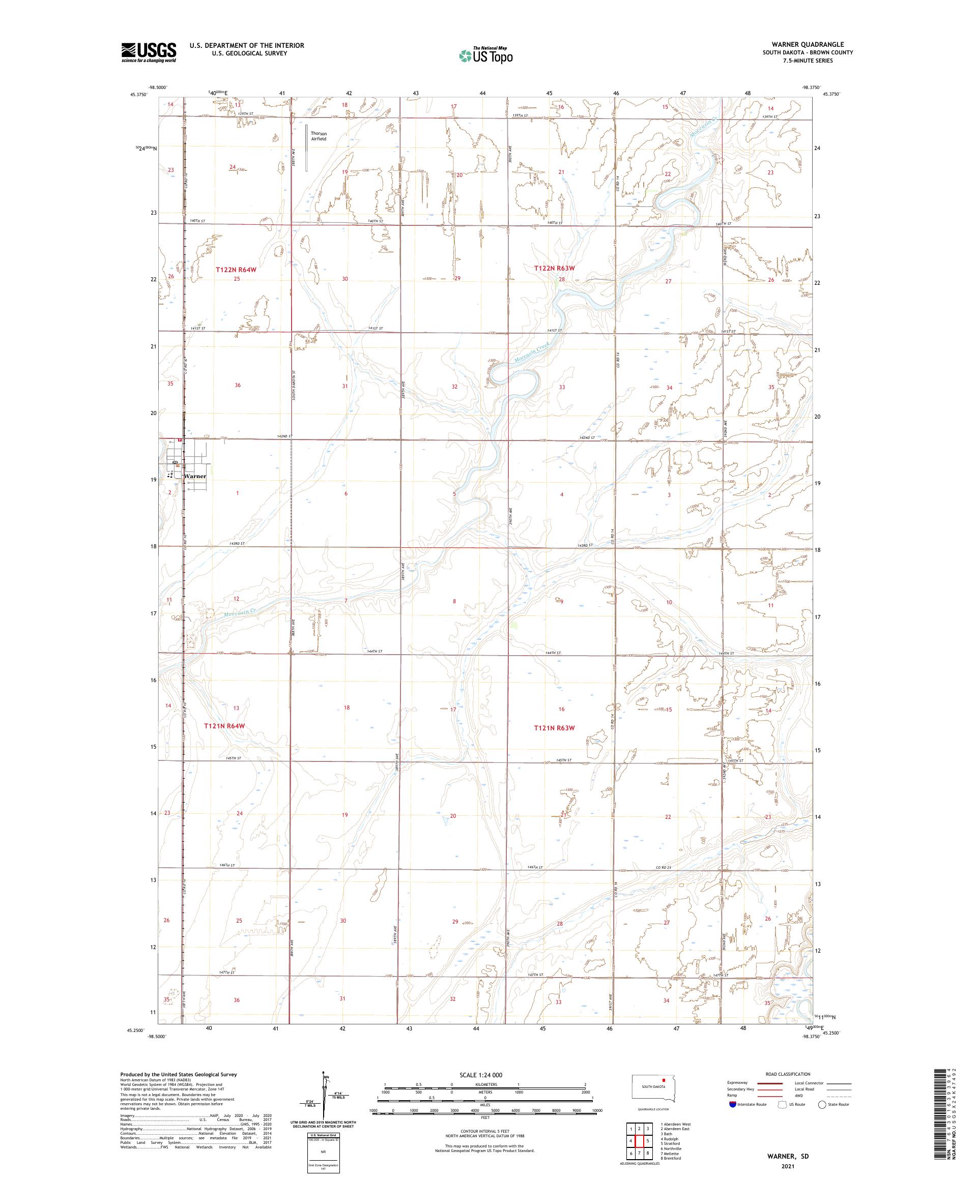 Warner South Dakota US Topo Map – MyTopo Map Store
