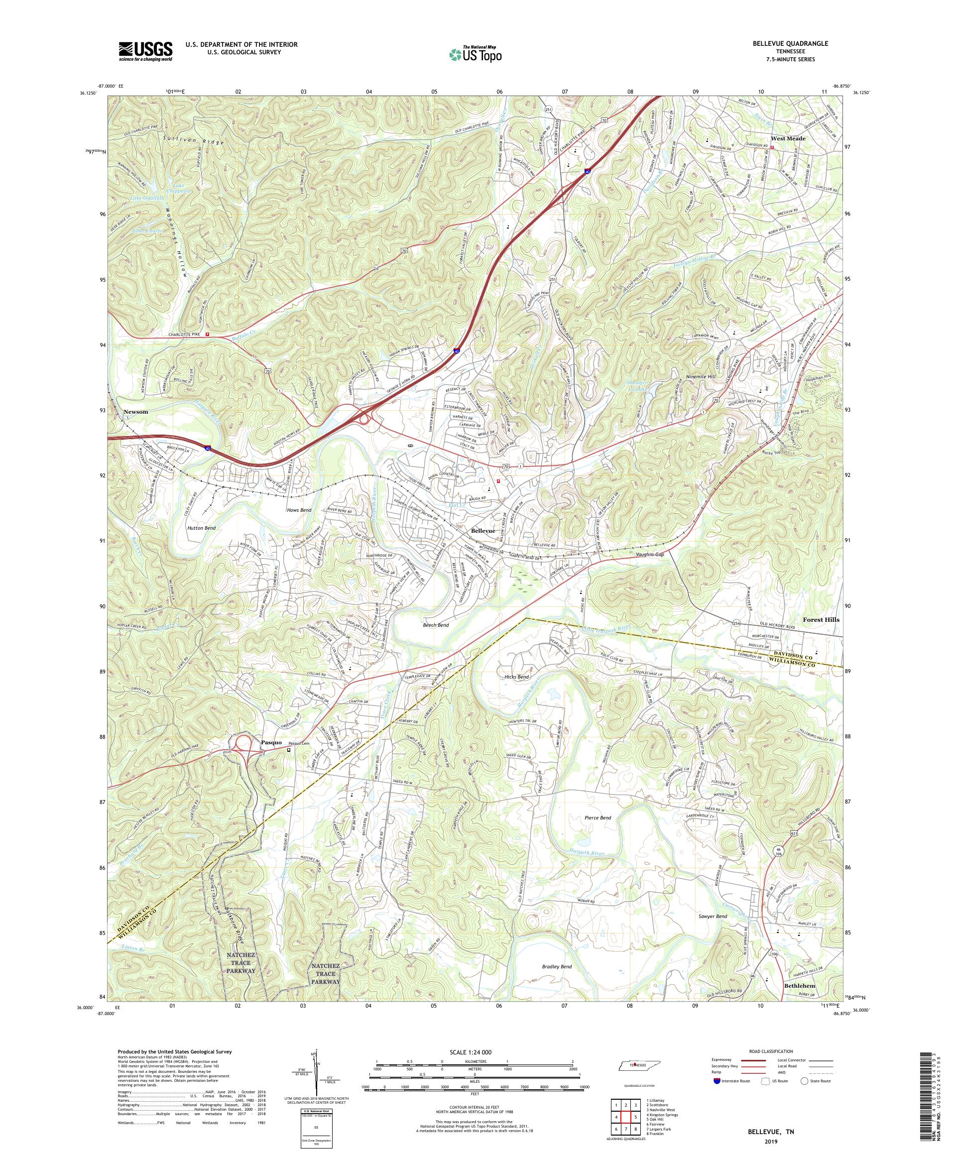 Bellevue Tennessee US Topo Map – MyTopo Map Store