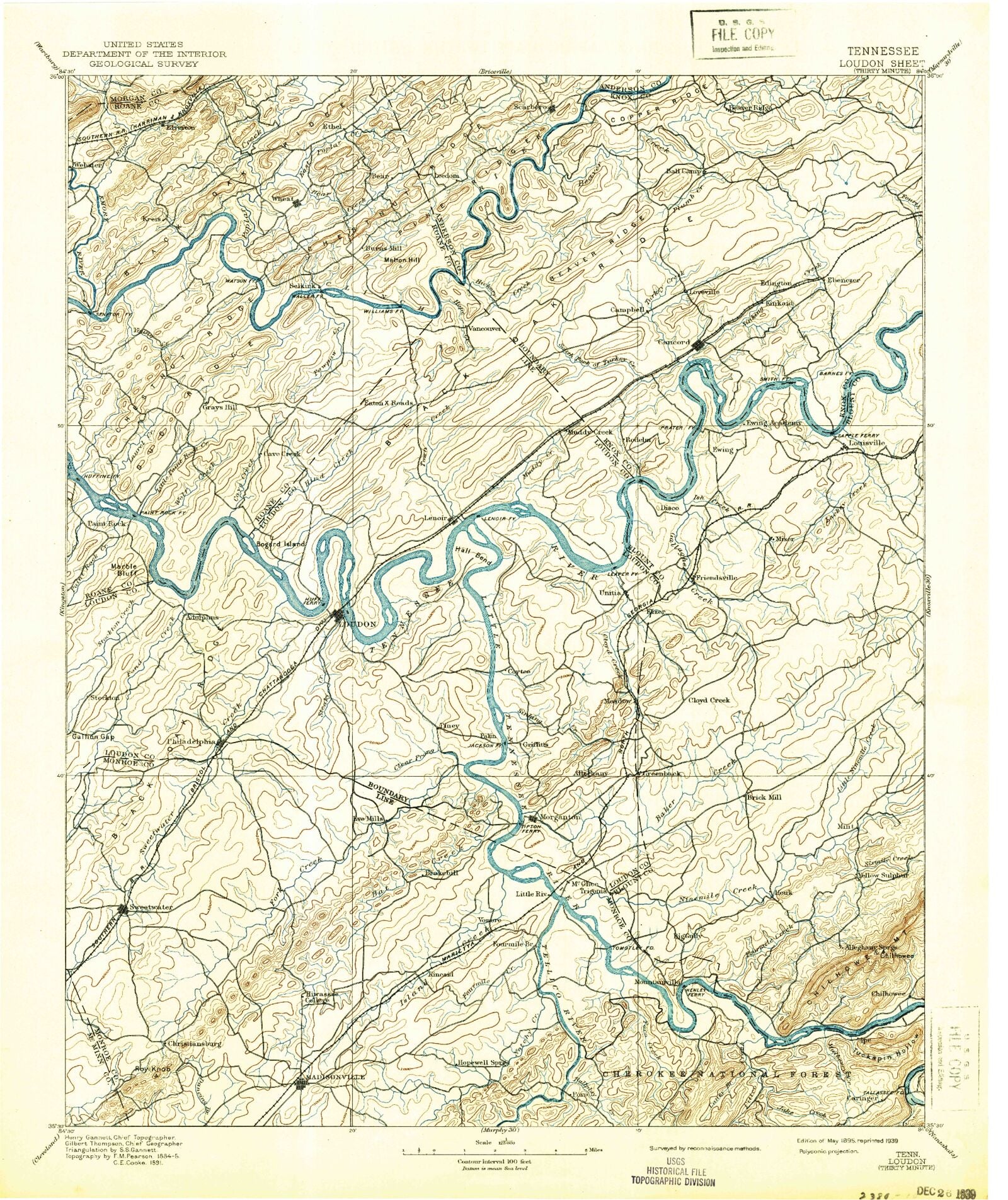Historic 1895 Loudon Tennessee 30'x30' Topo Map – MyTopo Map Store