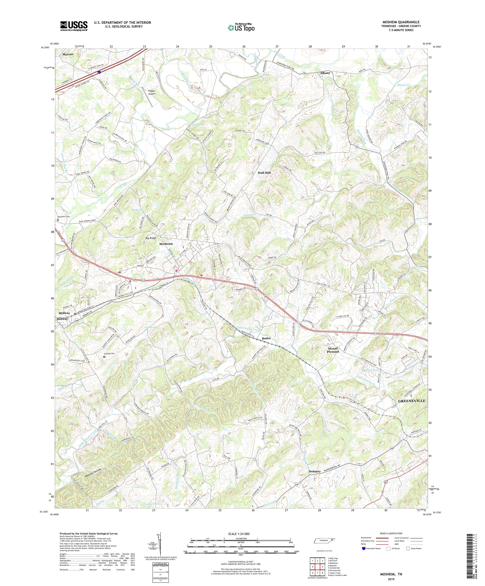 Mosheim Tennessee US Topo Map – MyTopo Map Store