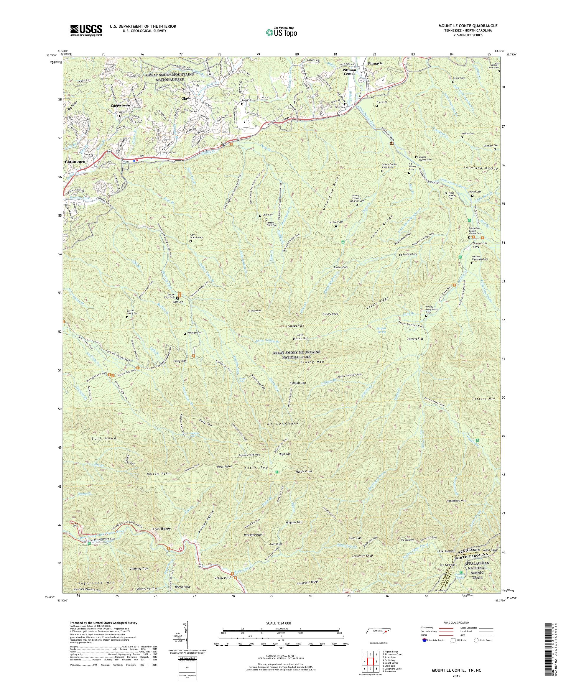 Mount Le Conte Tennessee US Topo Map – MyTopo Map Store