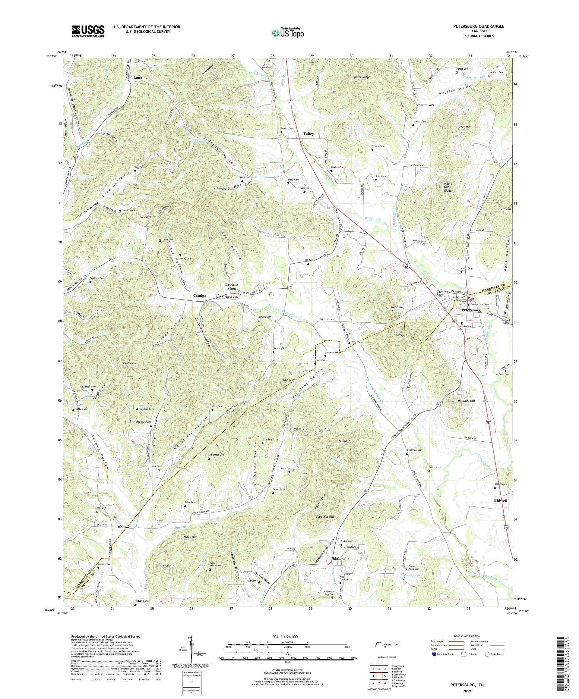 Petersburg Tennessee US Topo Map – MyTopo Map Store