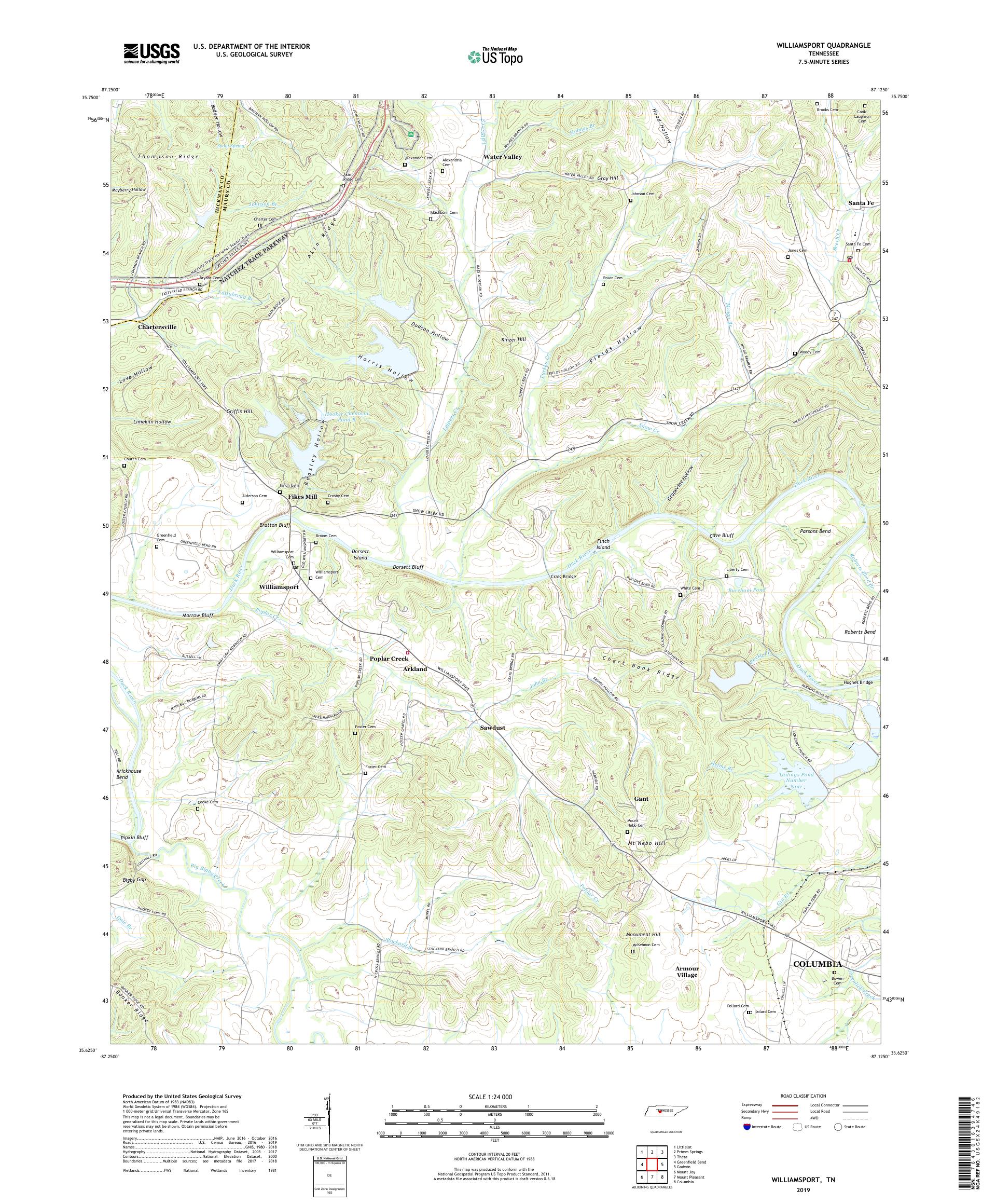 Williamsport Tennessee US Topo Map – MyTopo Map Store