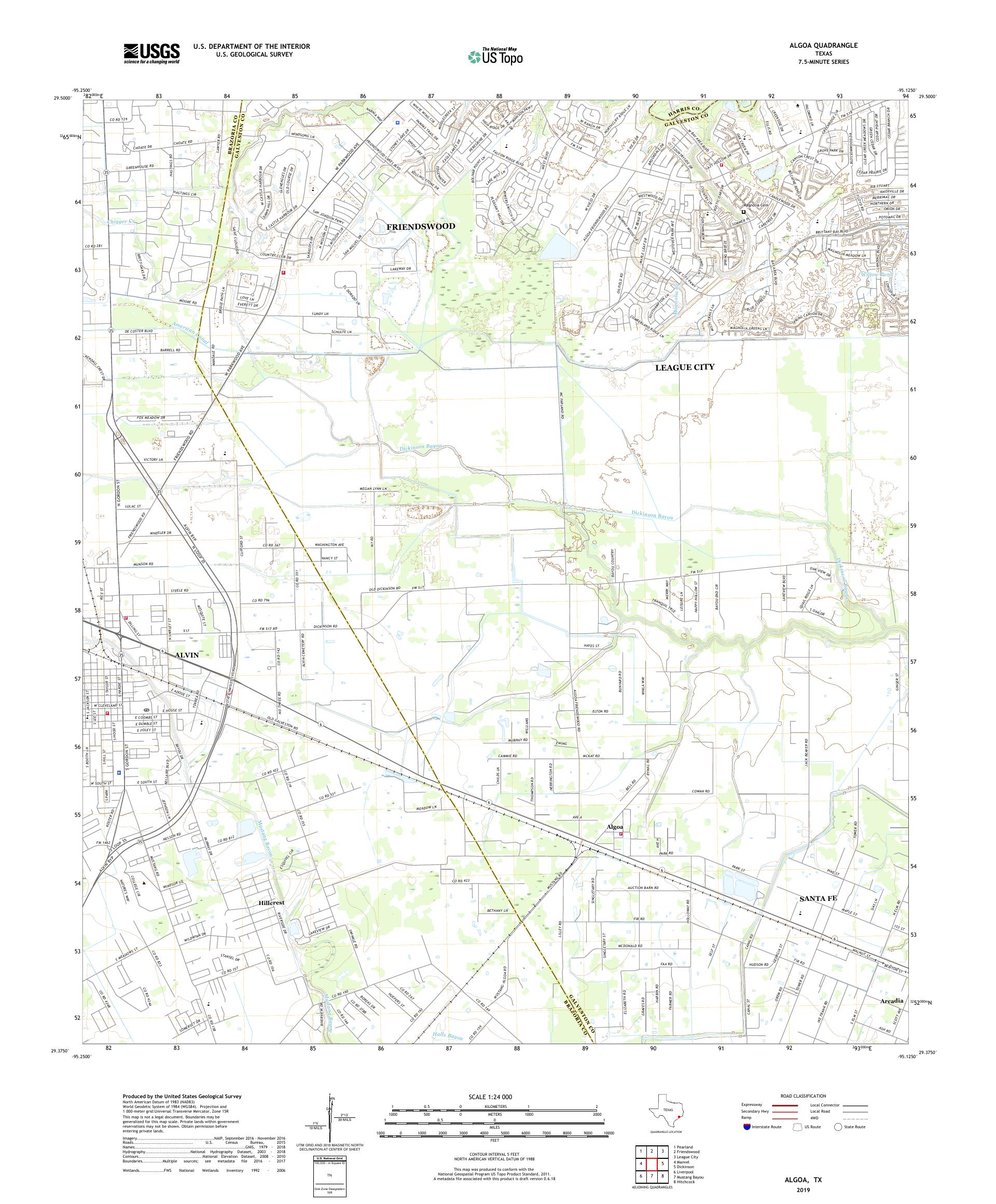 Algoa Texas US Topo Map – MyTopo Map Store