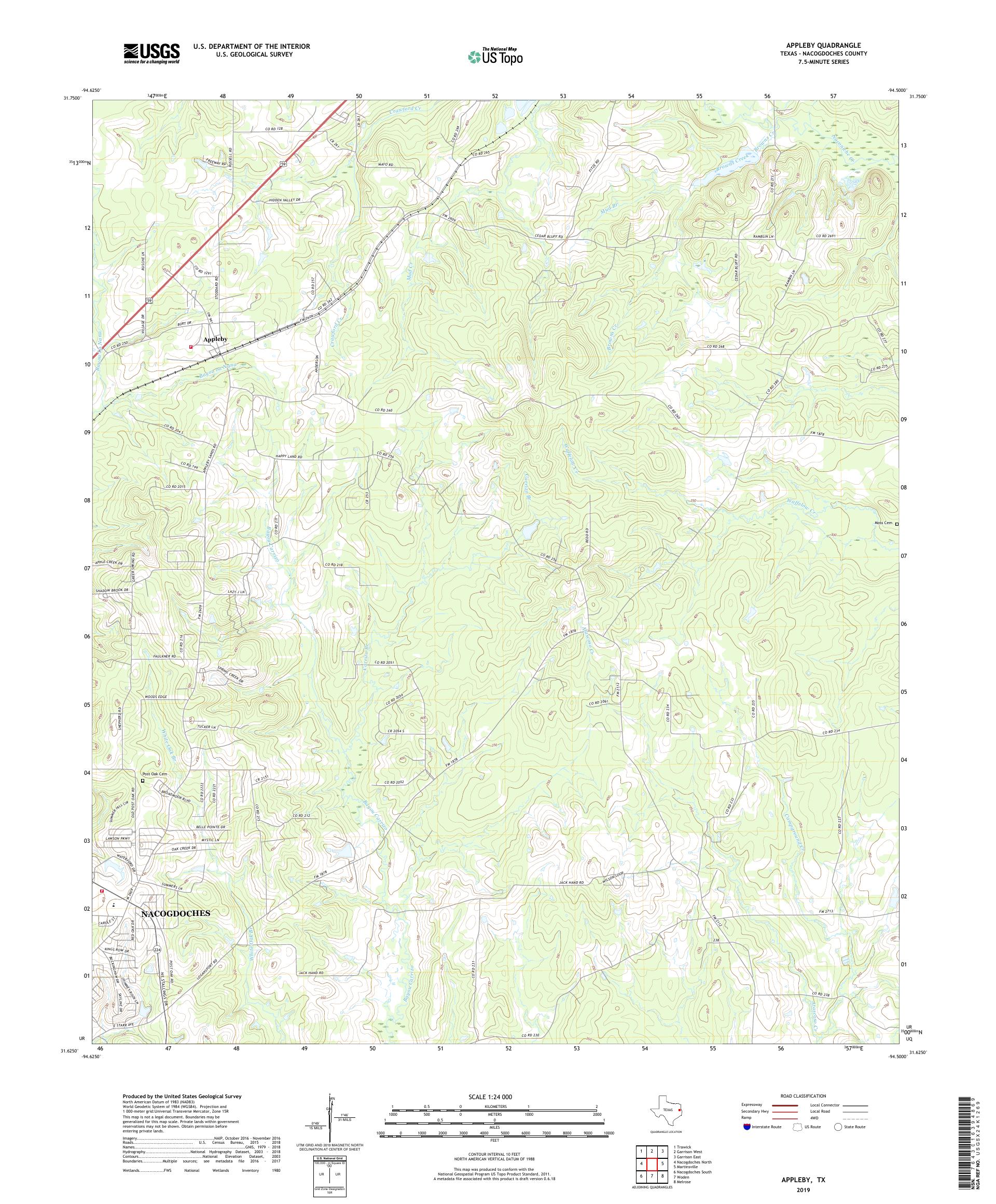 Appleby Texas US Topo Map – MyTopo Map Store