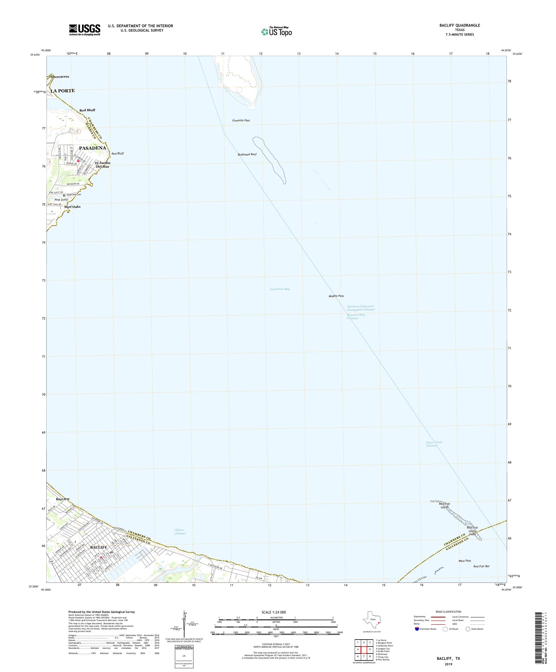 Bacliff Texas US Topo Map – MyTopo Map Store