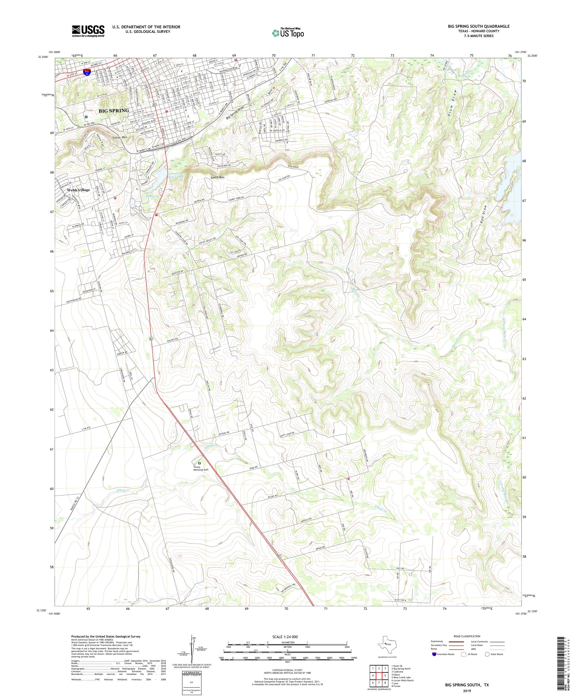 Big Spring South Texas US Topo Map – MyTopo Map Store