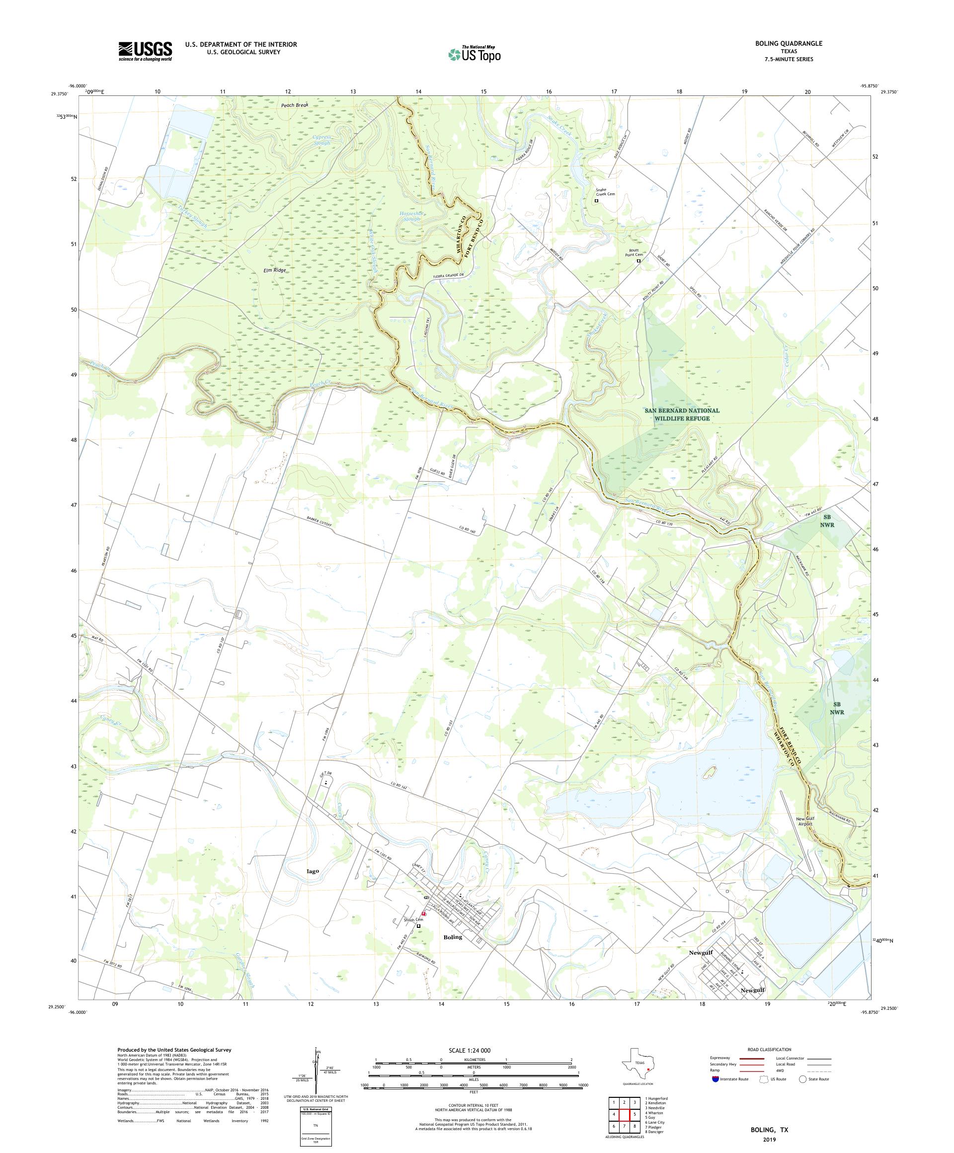 Boling Texas US Topo Map – MyTopo Map Store
