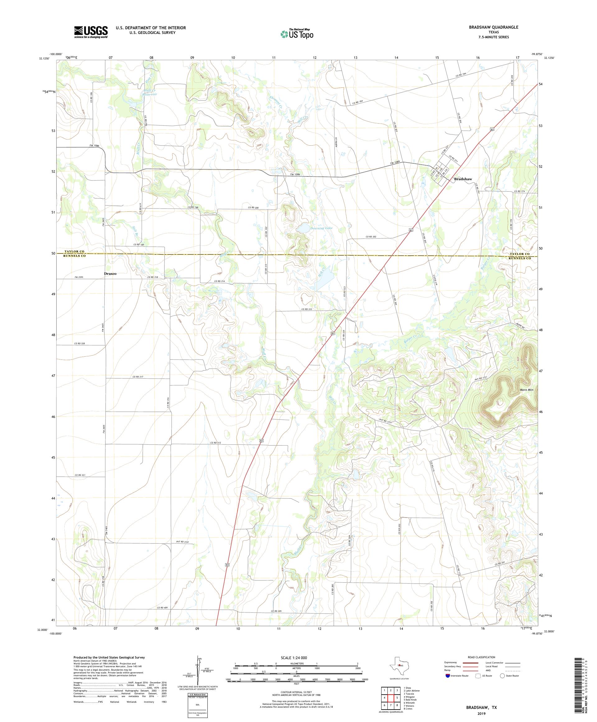 Bradshaw Texas US Topo Map – MyTopo Map Store