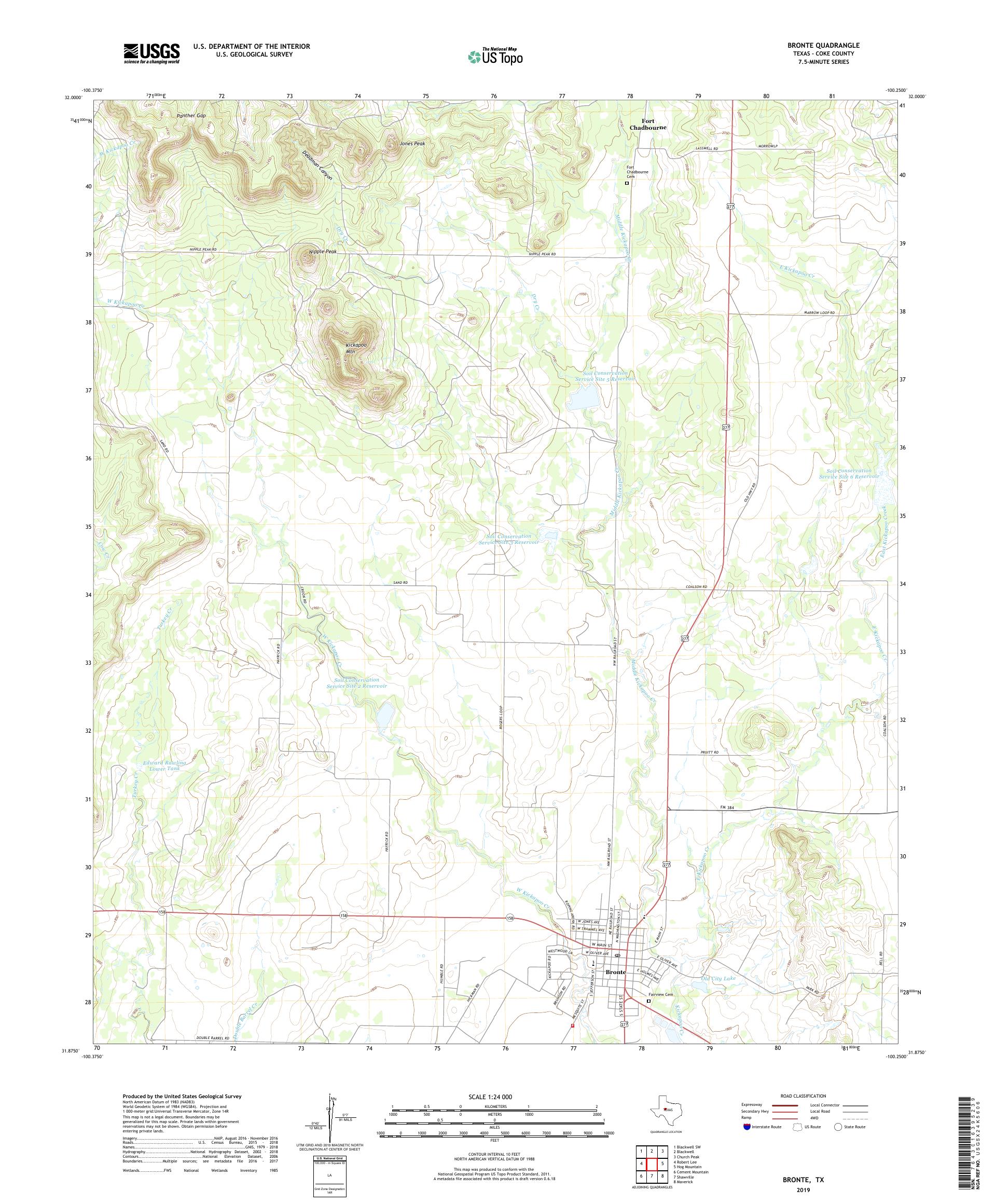Bronte Texas US Topo Map – MyTopo Map Store