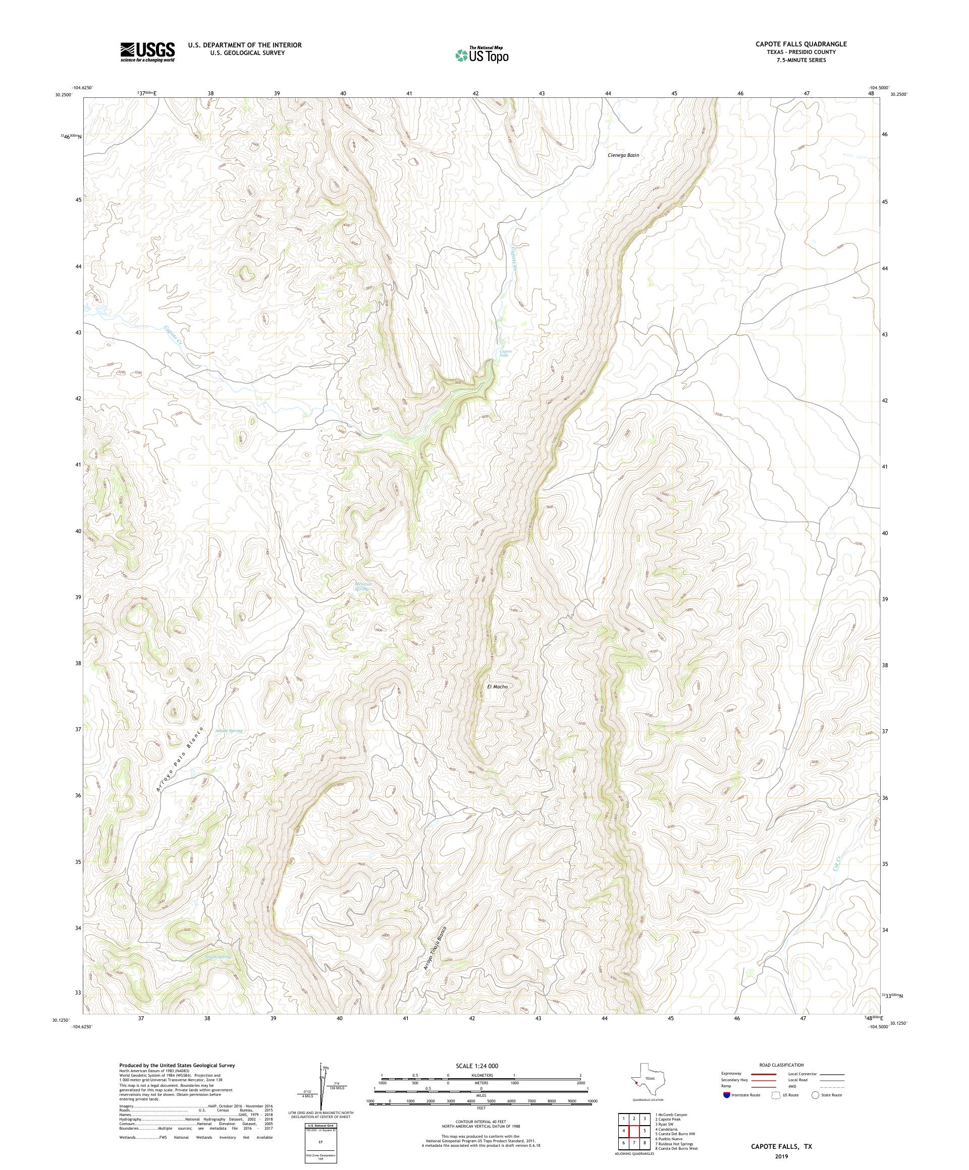 Capote Falls Texas US Topo Map – MyTopo Map Store