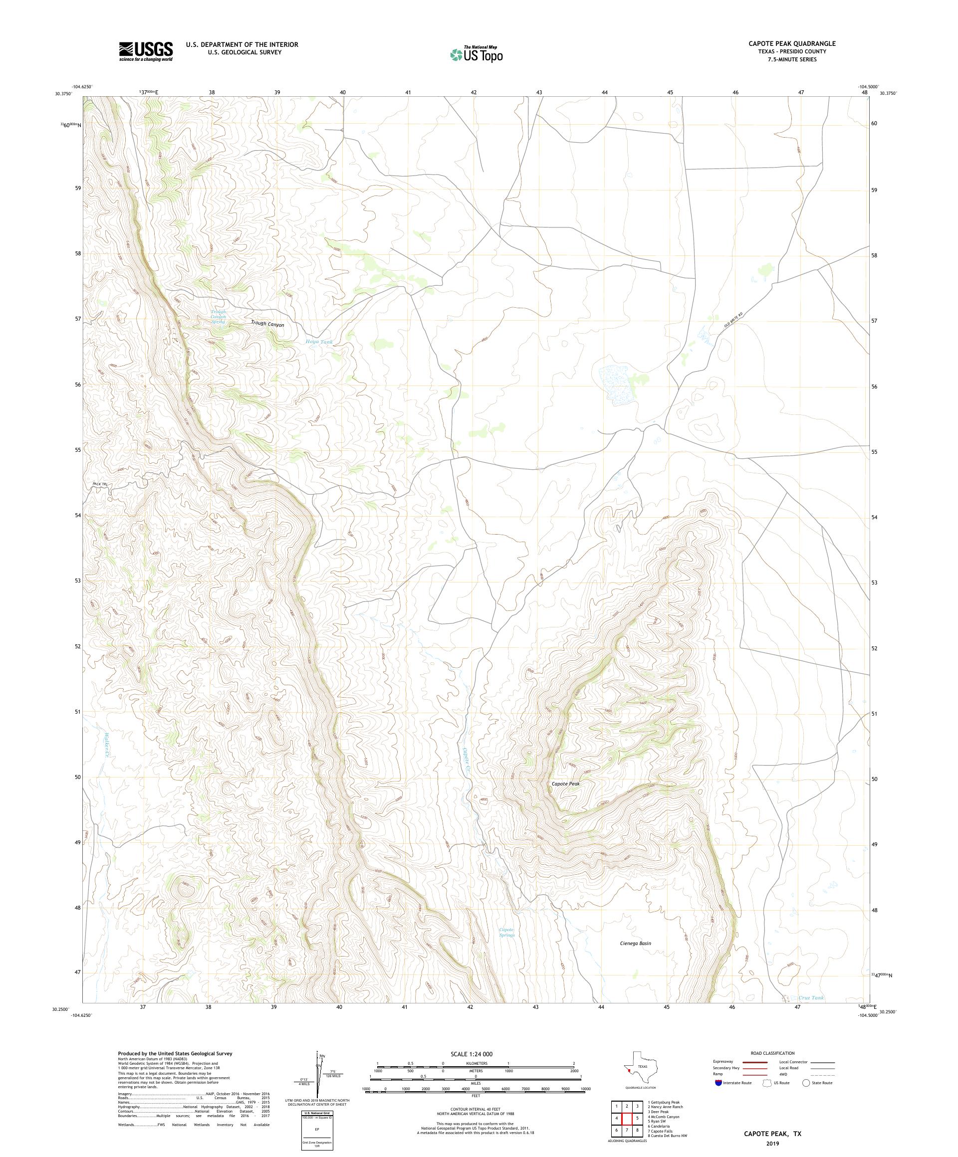 Capote Peak Texas US Topo Map – MyTopo Map Store