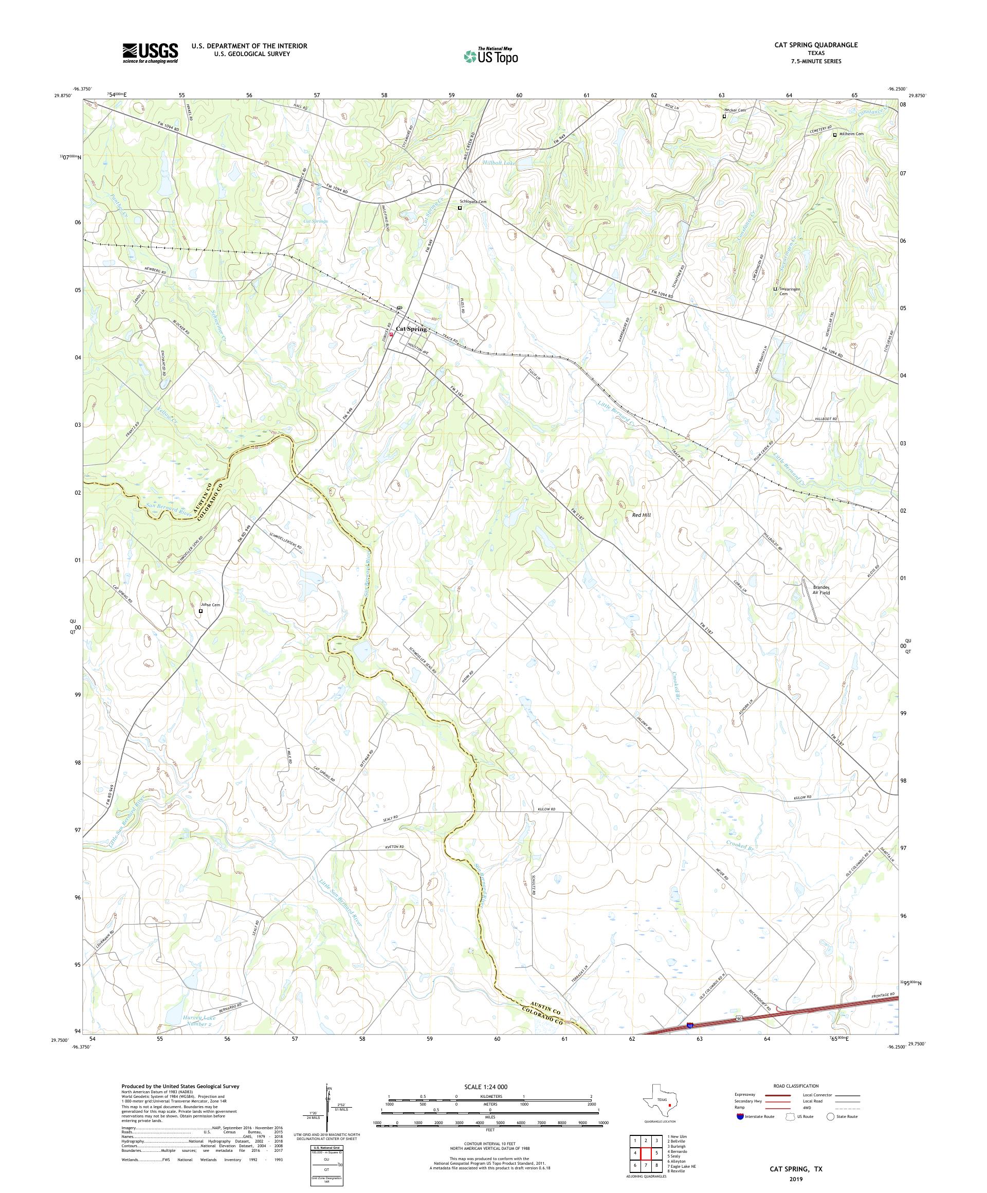 Cat Spring Texas US Topo Map – MyTopo Map Store