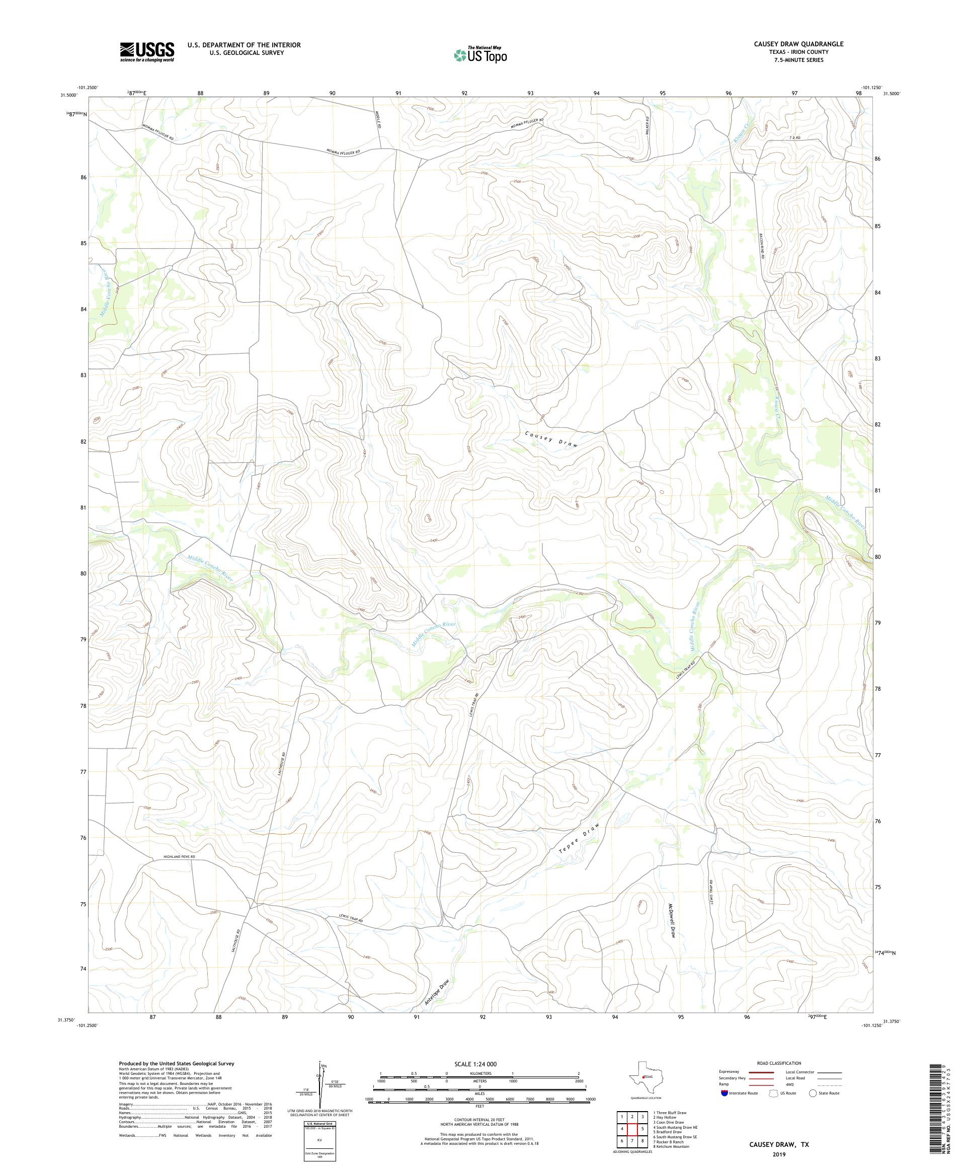 Causey Draw Texas US Topo Map – MyTopo Map Store