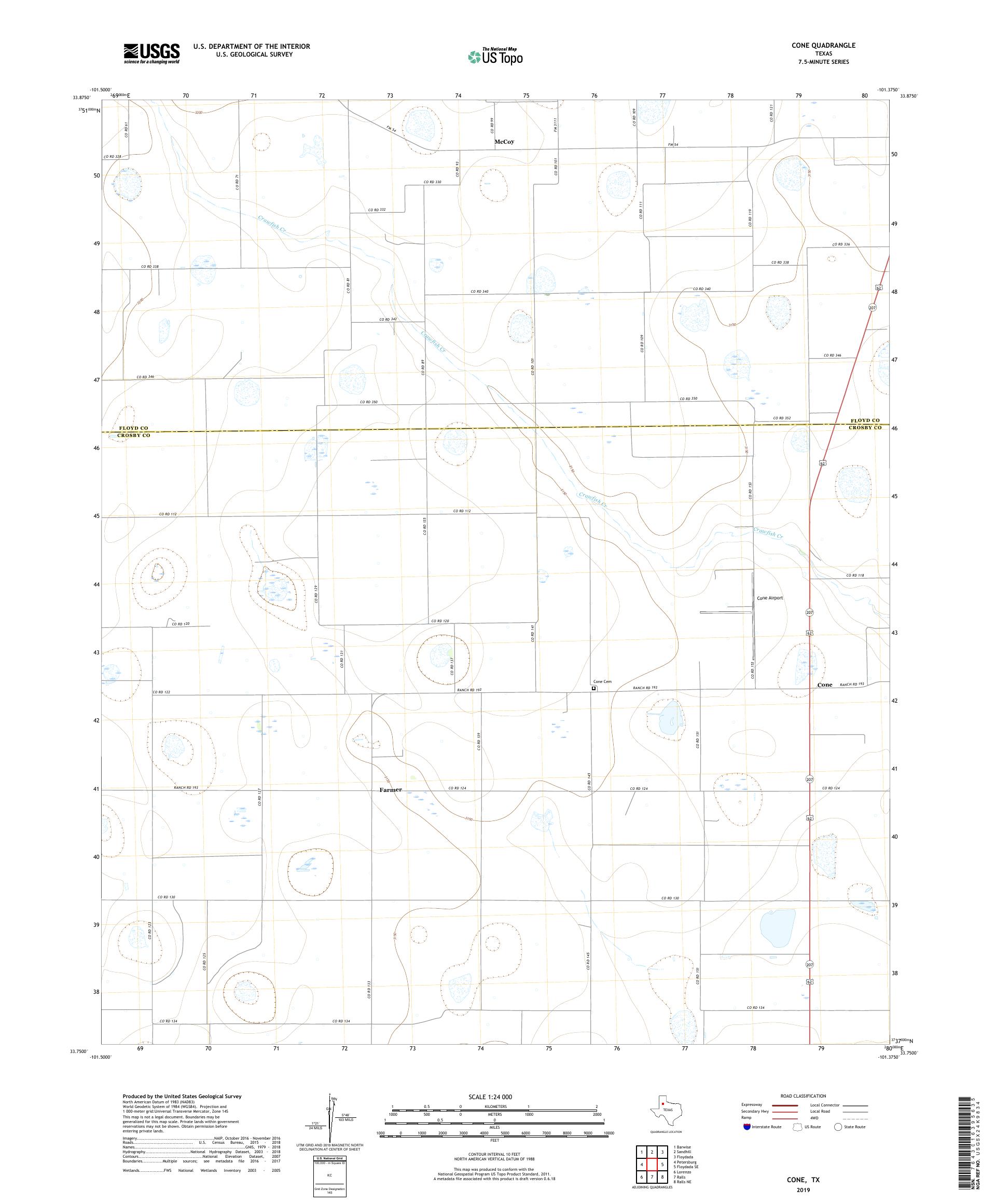Cone Texas US Topo Map – MyTopo Map Store