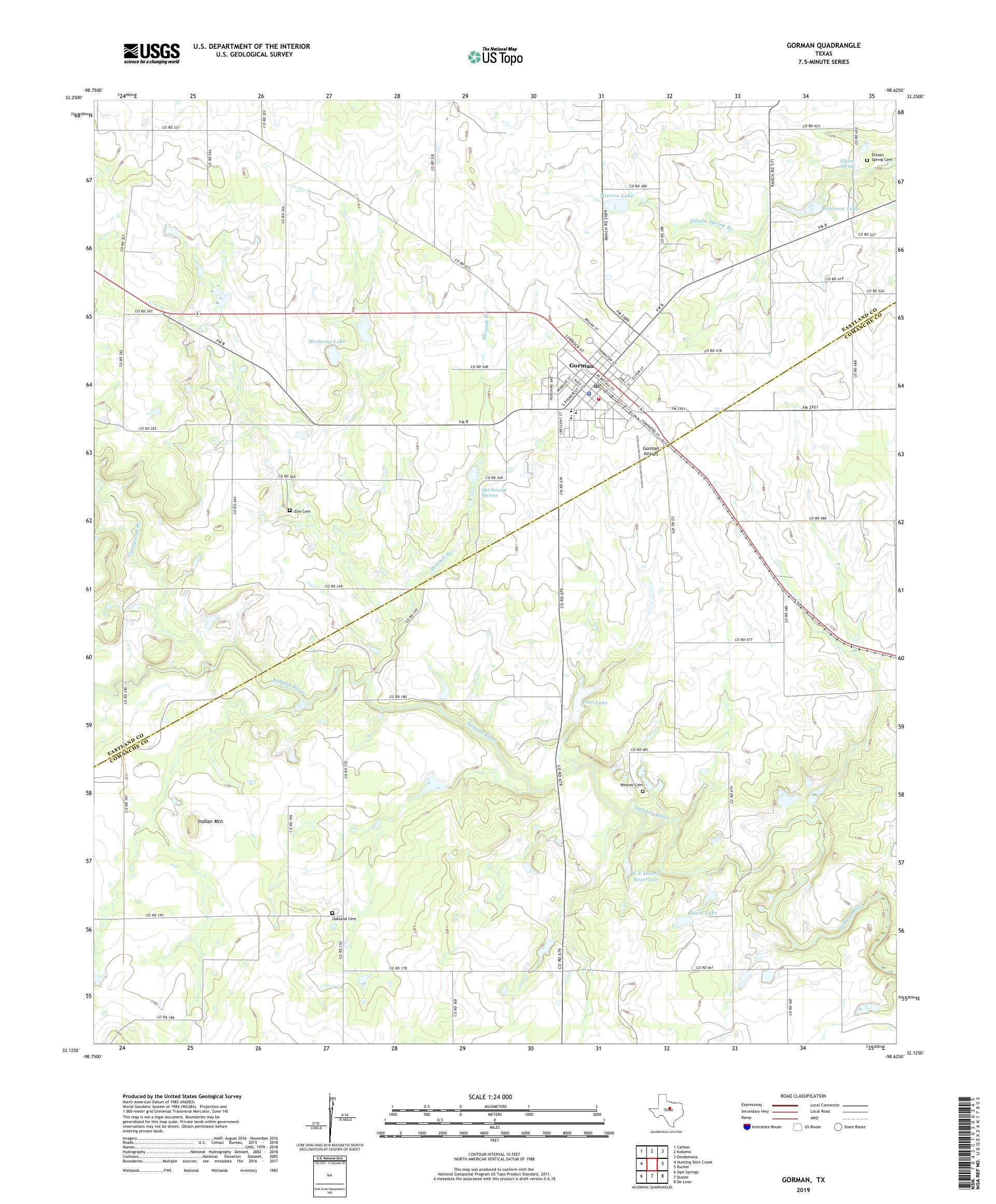 Gorman Texas US Topo Map – MyTopo Map Store