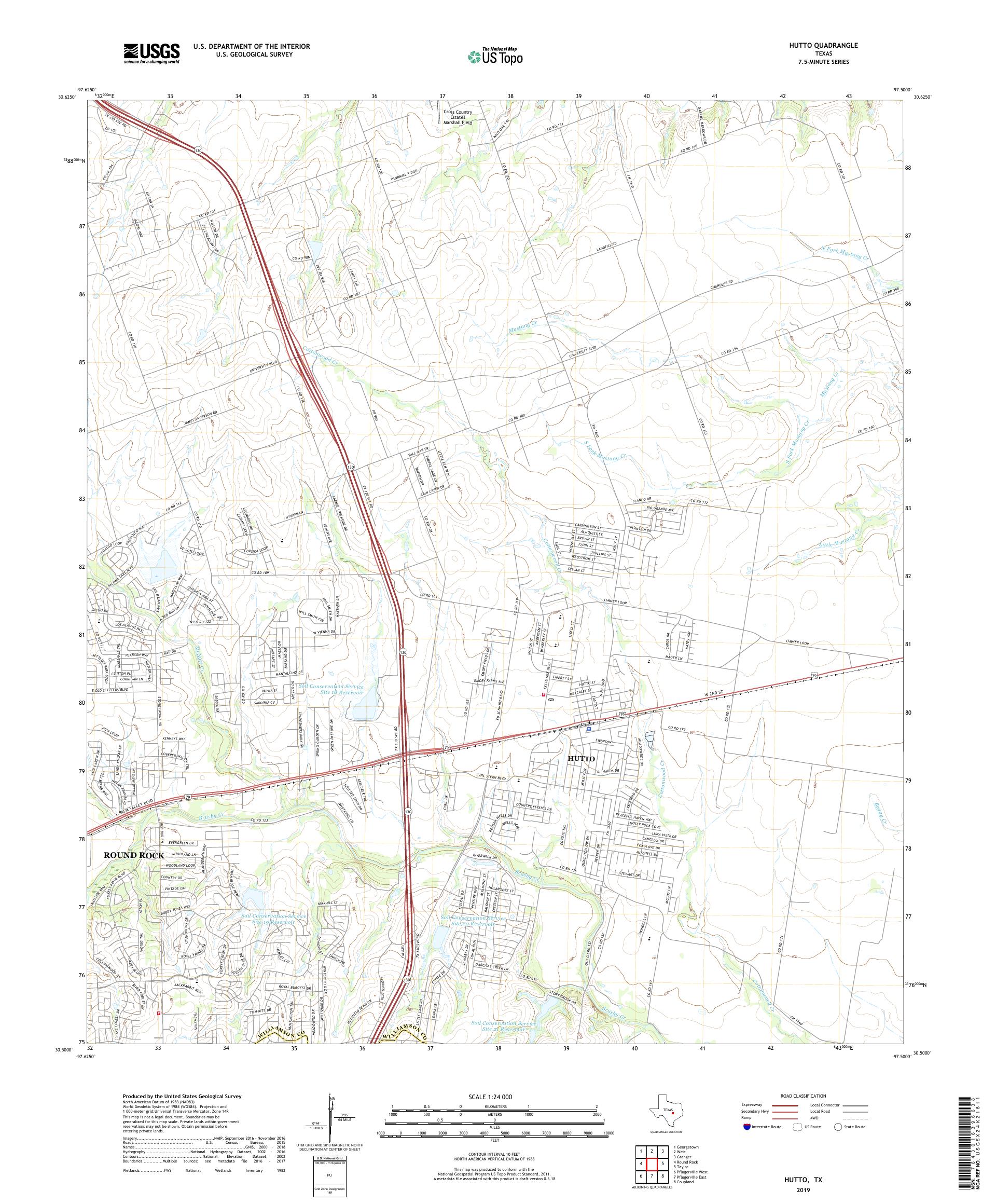 Hutto Texas US Topo Map – MyTopo Map Store