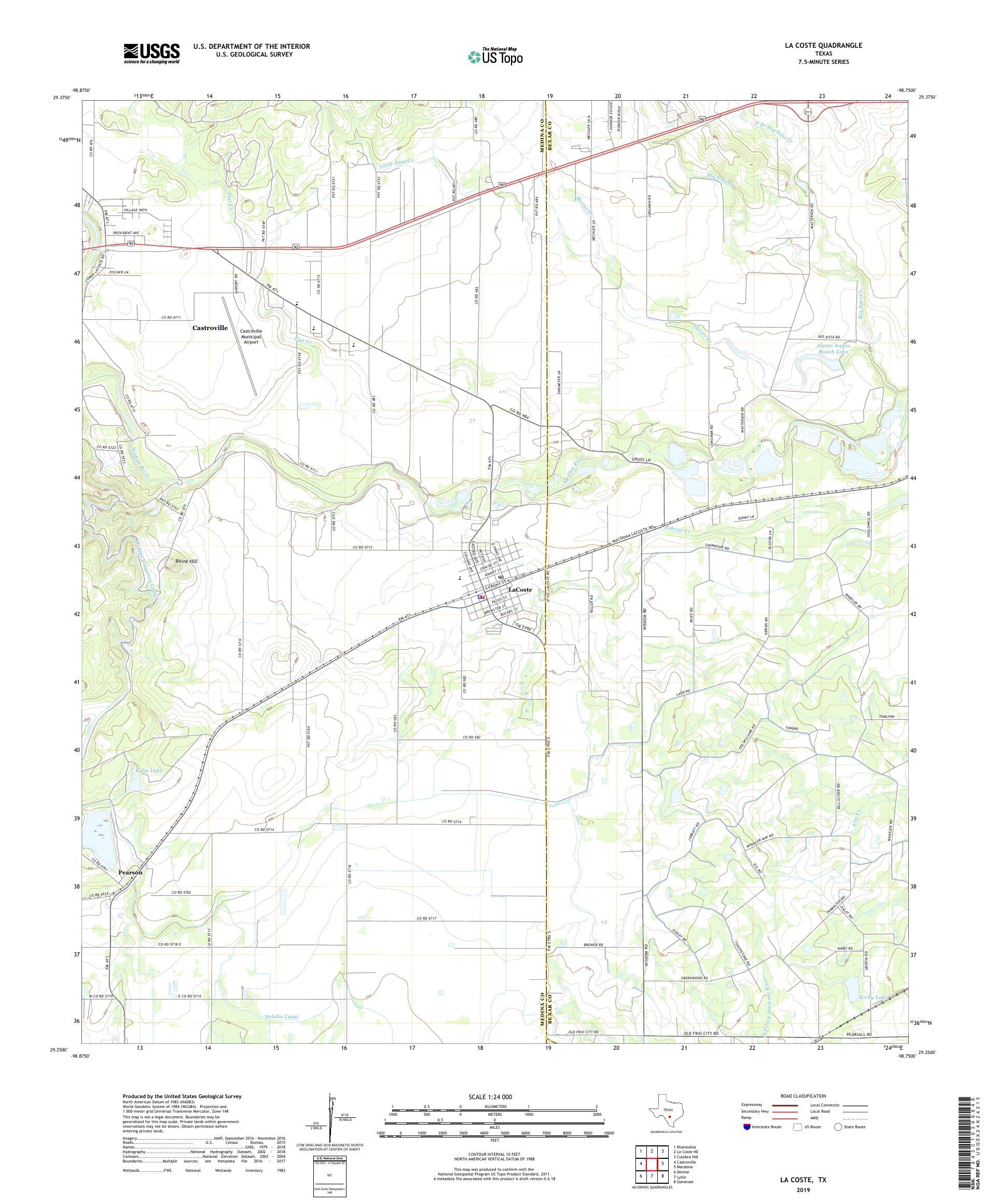 La Coste Texas US Topo Map – MyTopo Map Store