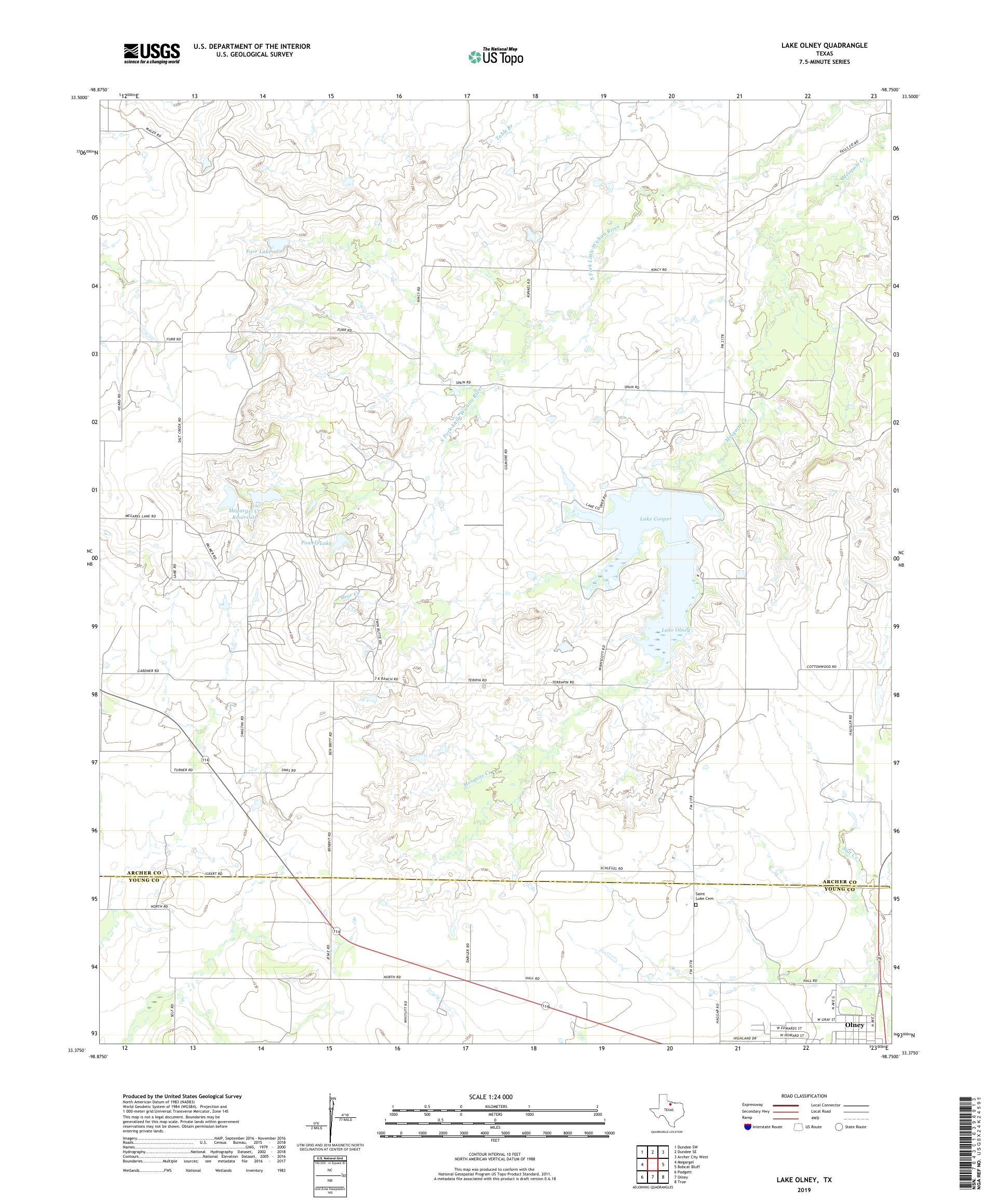 Lake Olney Texas US Topo Map – MyTopo Map Store