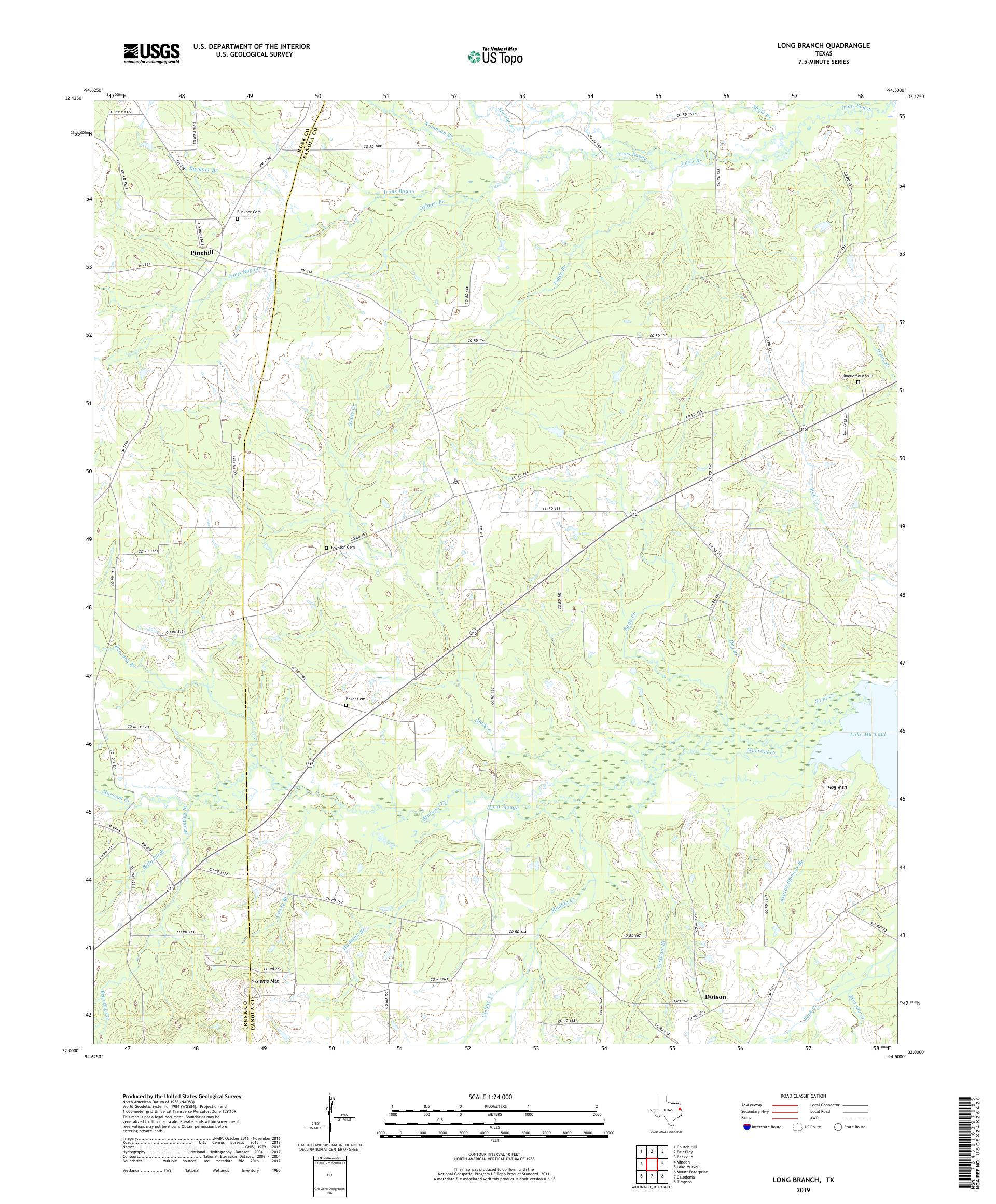 Long Branch Texas US Topo Map – MyTopo Map Store