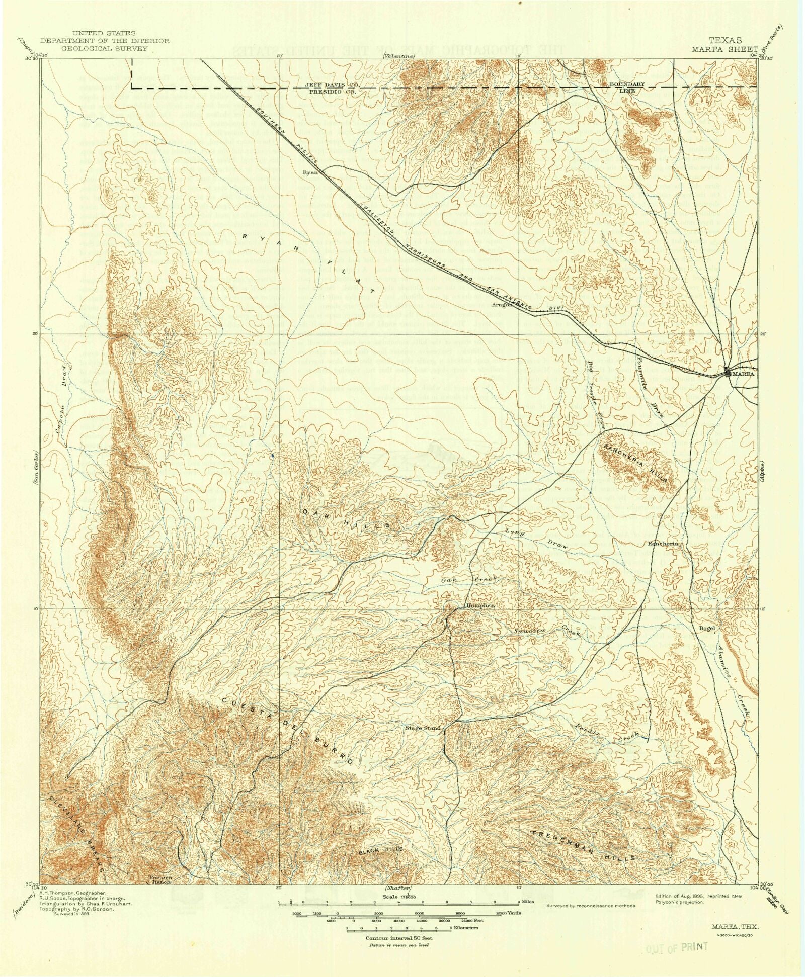 Historic 1895 Marfa Texas 30'x30' Topo Map – MyTopo Map Store