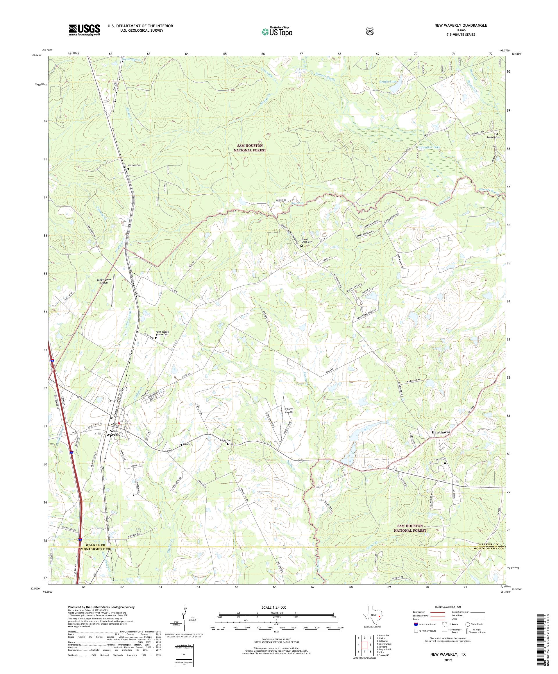 New Waverly Texas US Topo Map – MyTopo Map Store