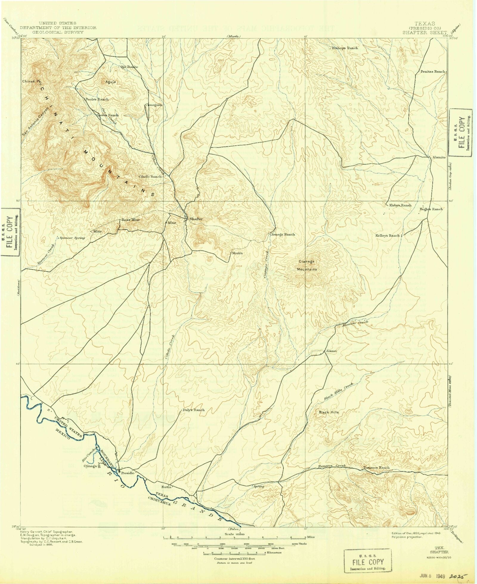 Historic 1896 Shafter Texas 30'x30' Topo Map – MyTopo Map Store