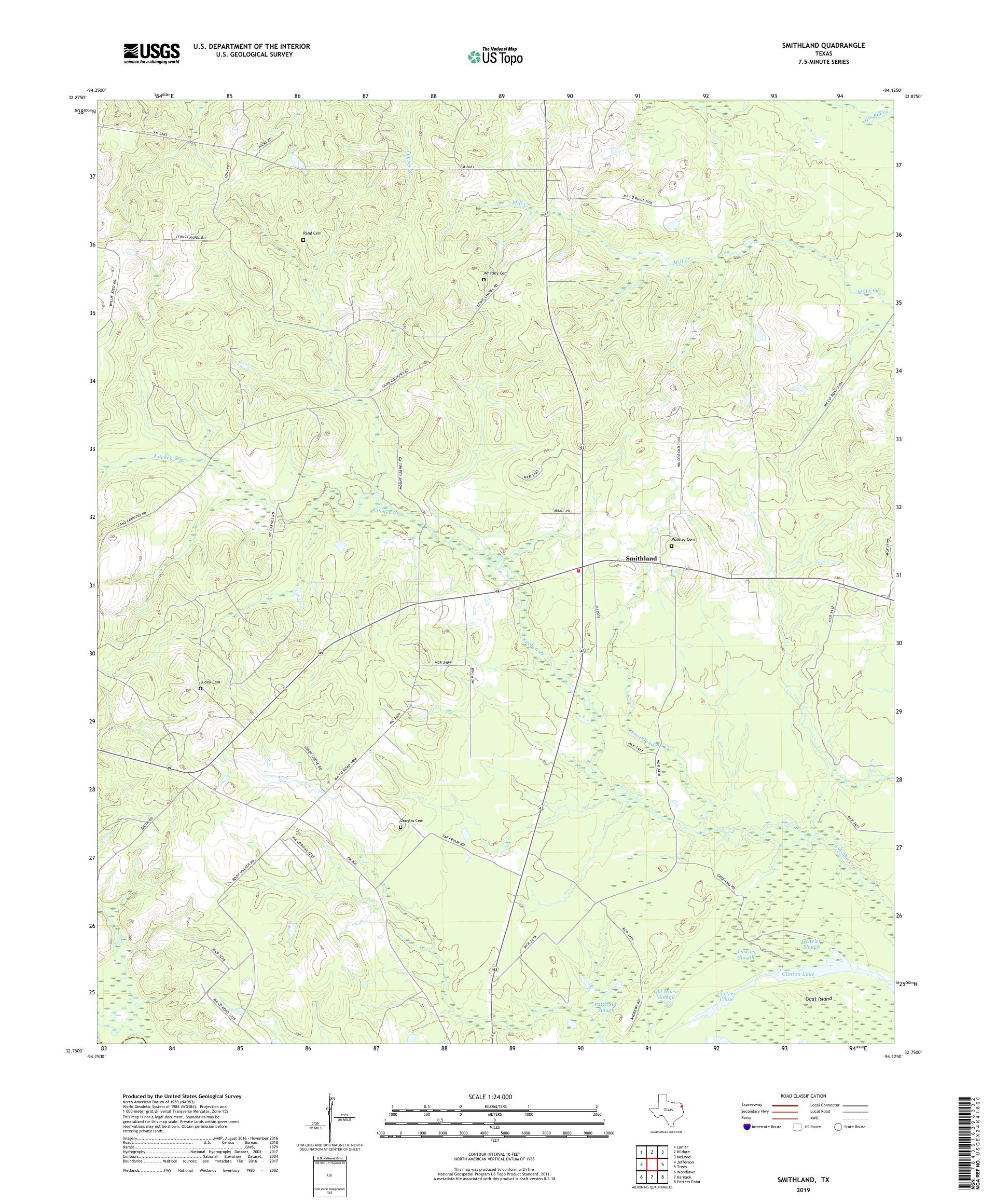Smithland Texas US Topo Map – MyTopo Map Store