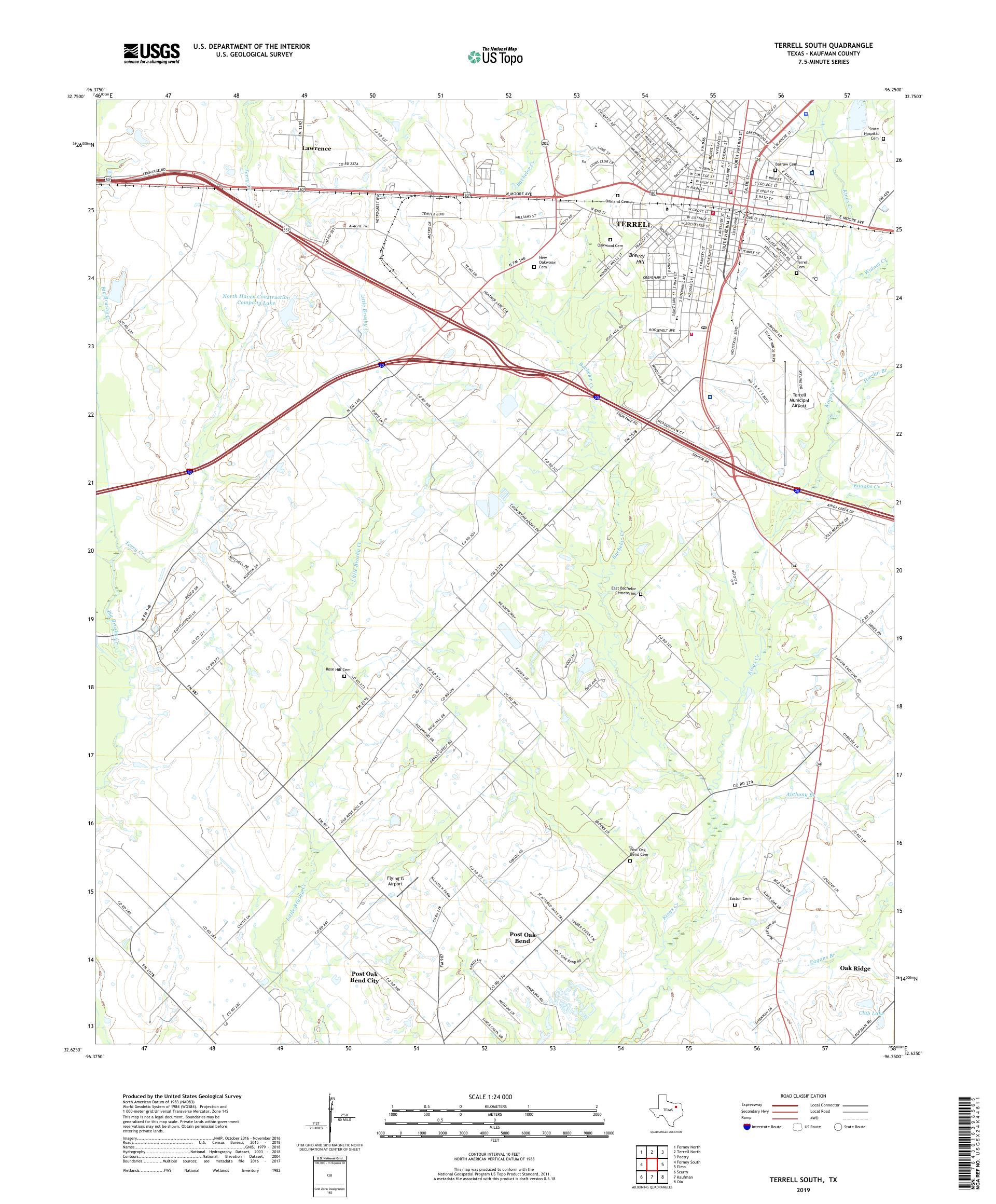 Terrell South Texas US Topo Map – MyTopo Map Store