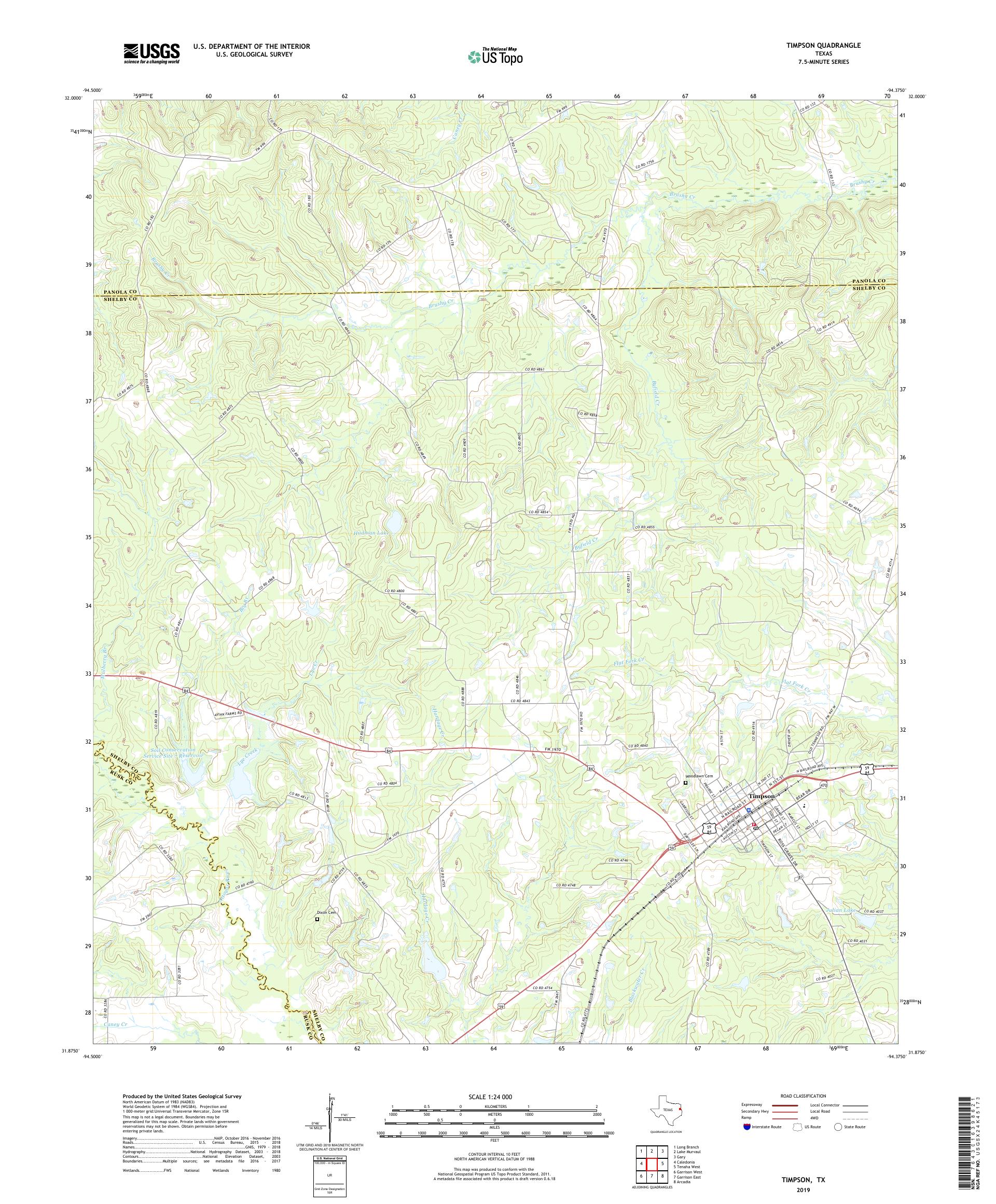 Timpson Texas US Topo Map – MyTopo Map Store