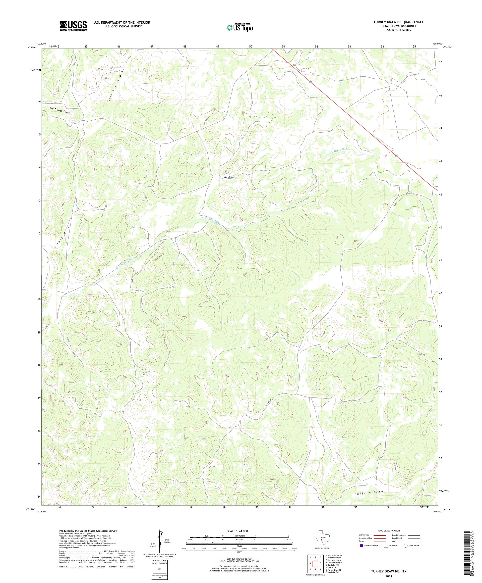 Turney Draw NE Texas US Topo Map – MyTopo Map Store