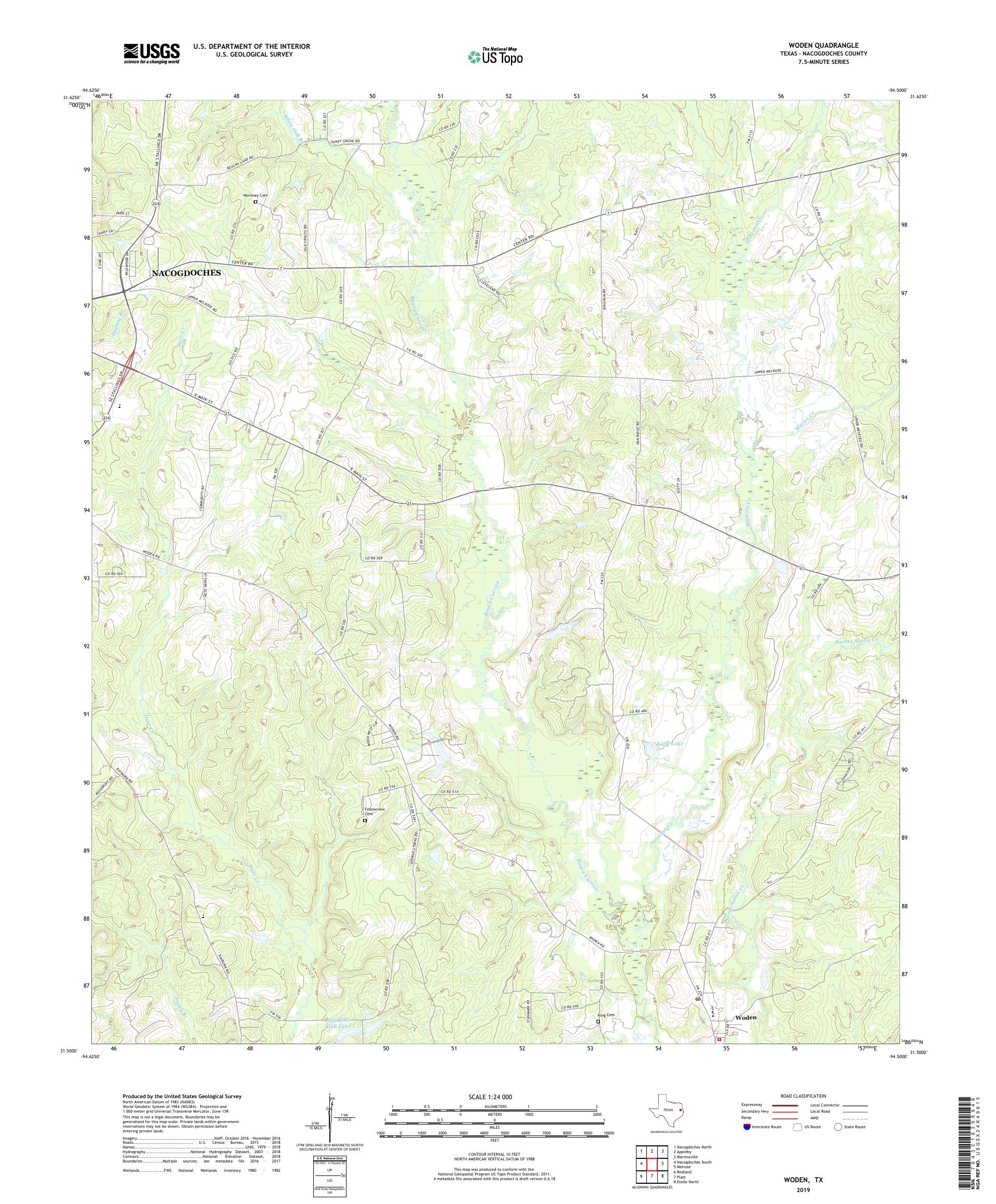 Woden Texas US Topo Map – MyTopo Map Store
