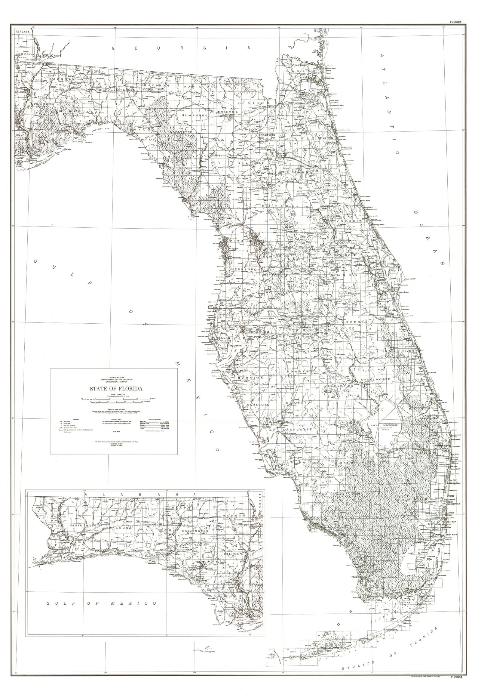 State of Florida Line Drawing Map – MyTopo Map Store