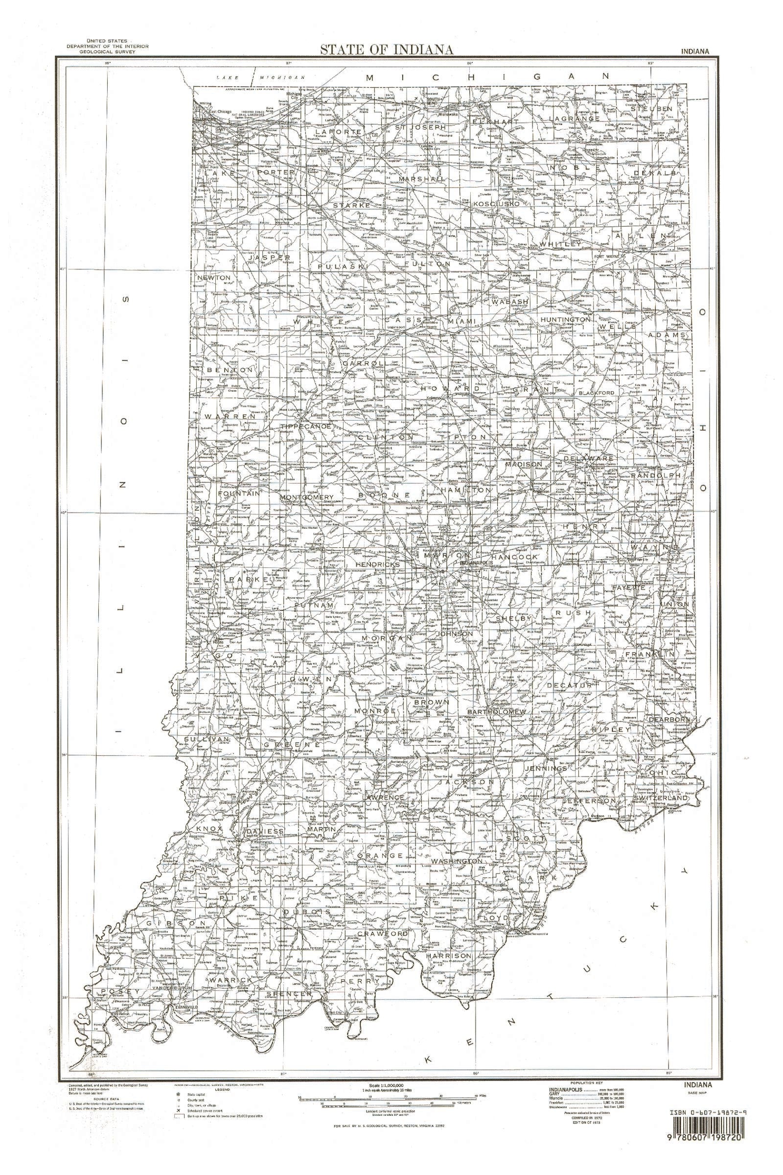 State of Indiana Line Drawing Map – MyTopo Map Store