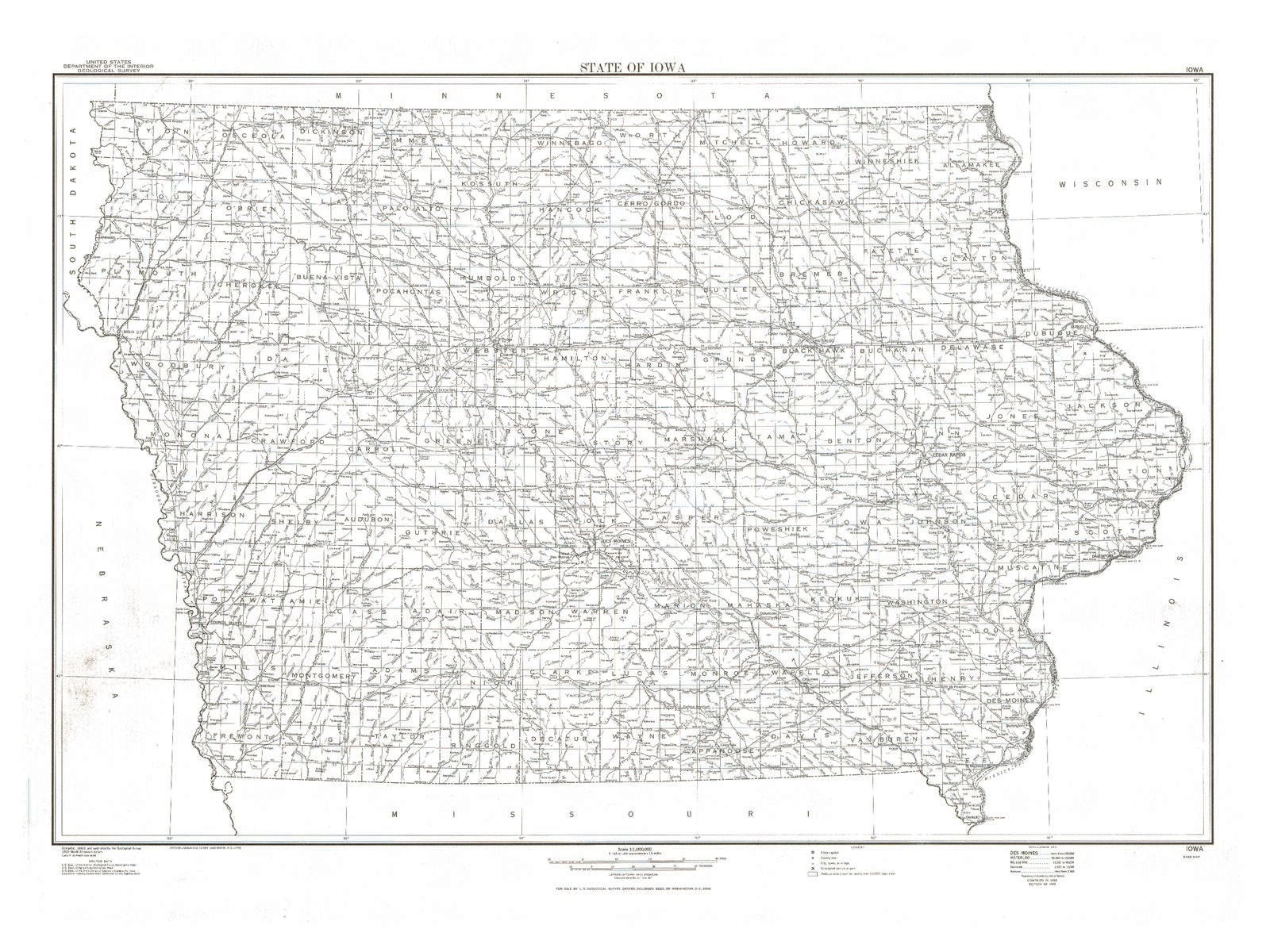 State of Iowa Line Drawing Map – MyTopo Map Store