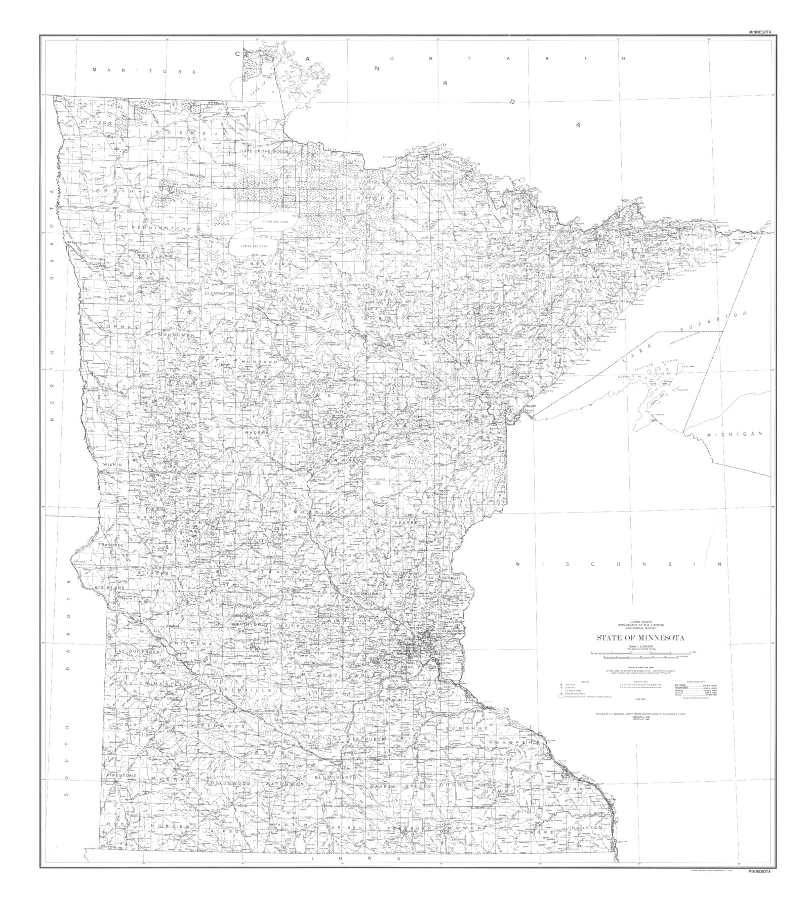State of Minnesota Line Drawing Map – MyTopo Map Store