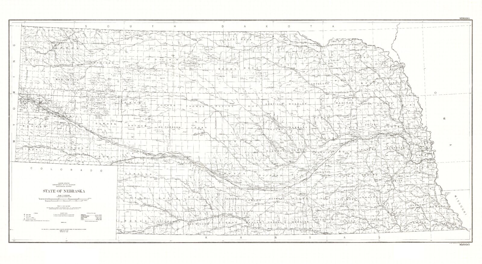 State of Nebraska Line Drawing Map – MyTopo Map Store