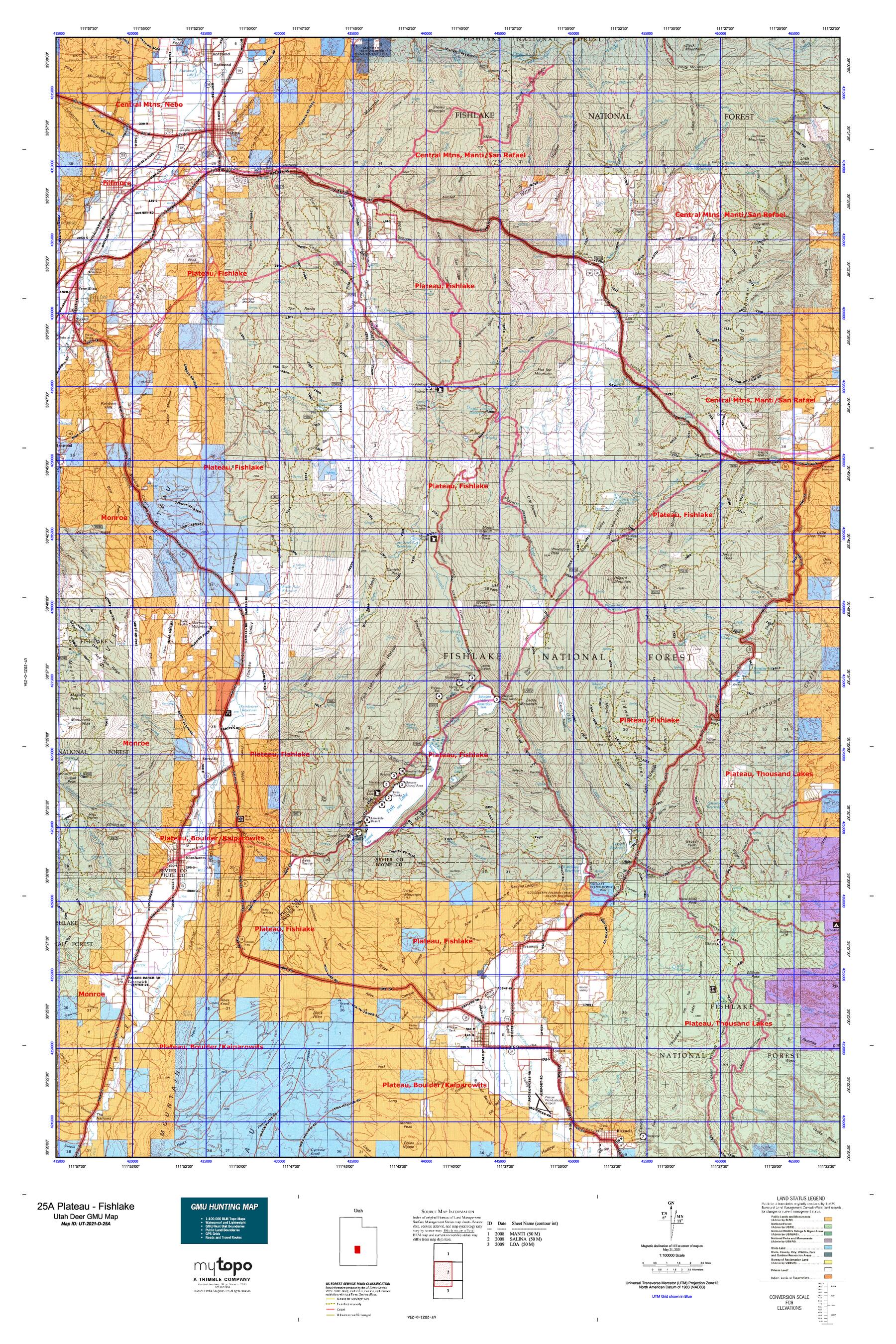 Utah Deer GMU 25A Plateau - Fishlake Map – MyTopo Map Store