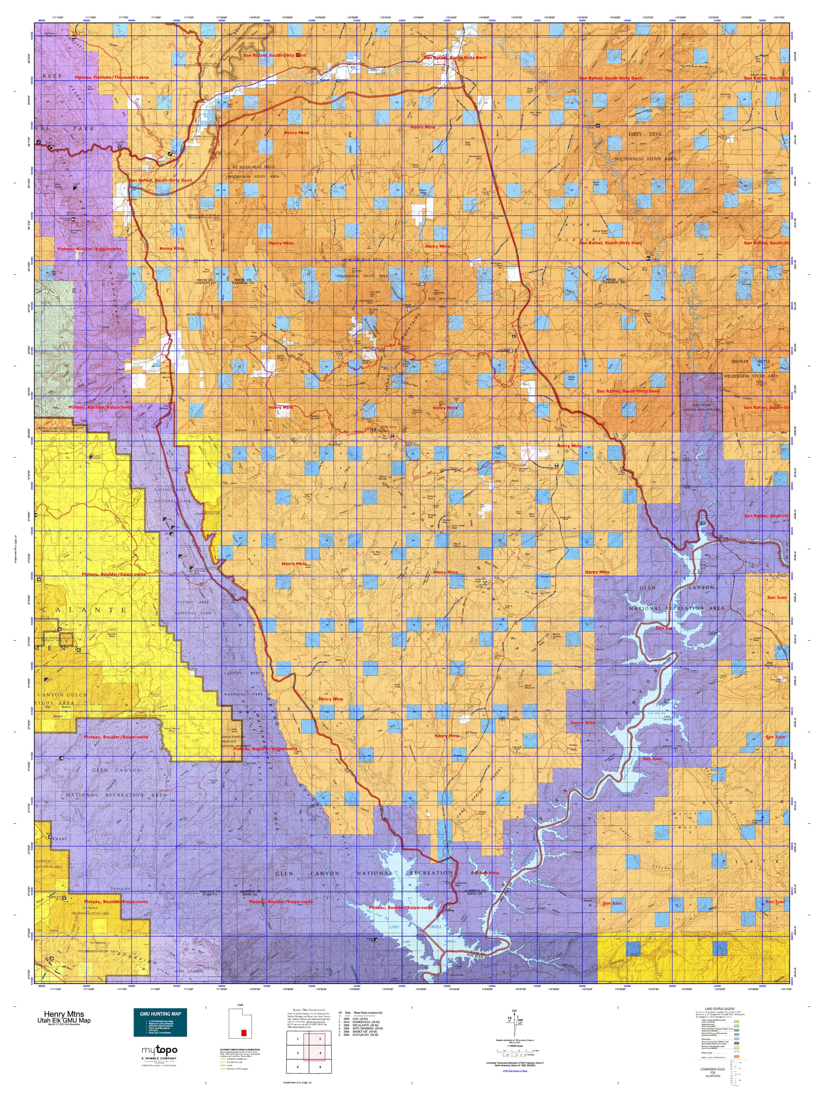 Utah Elk GMU Henry Mtns Map – MyTopo Map Store