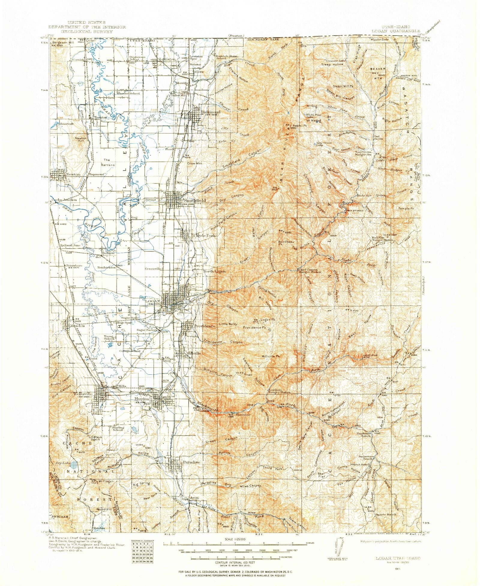 Historic 1914 Logan Utah 30'x30' Topo Map – MyTopo Map Store