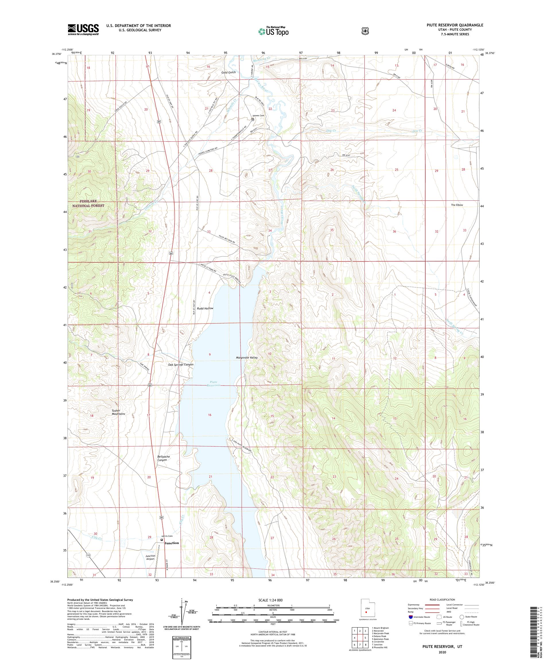 Piute Reservoir Utah US Topo Map – MyTopo Map Store